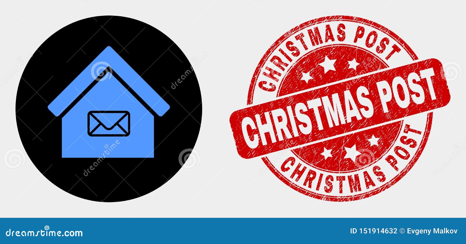 Vector Post Office Icon and Grunge Christmas Post Seal Stock Vector ...