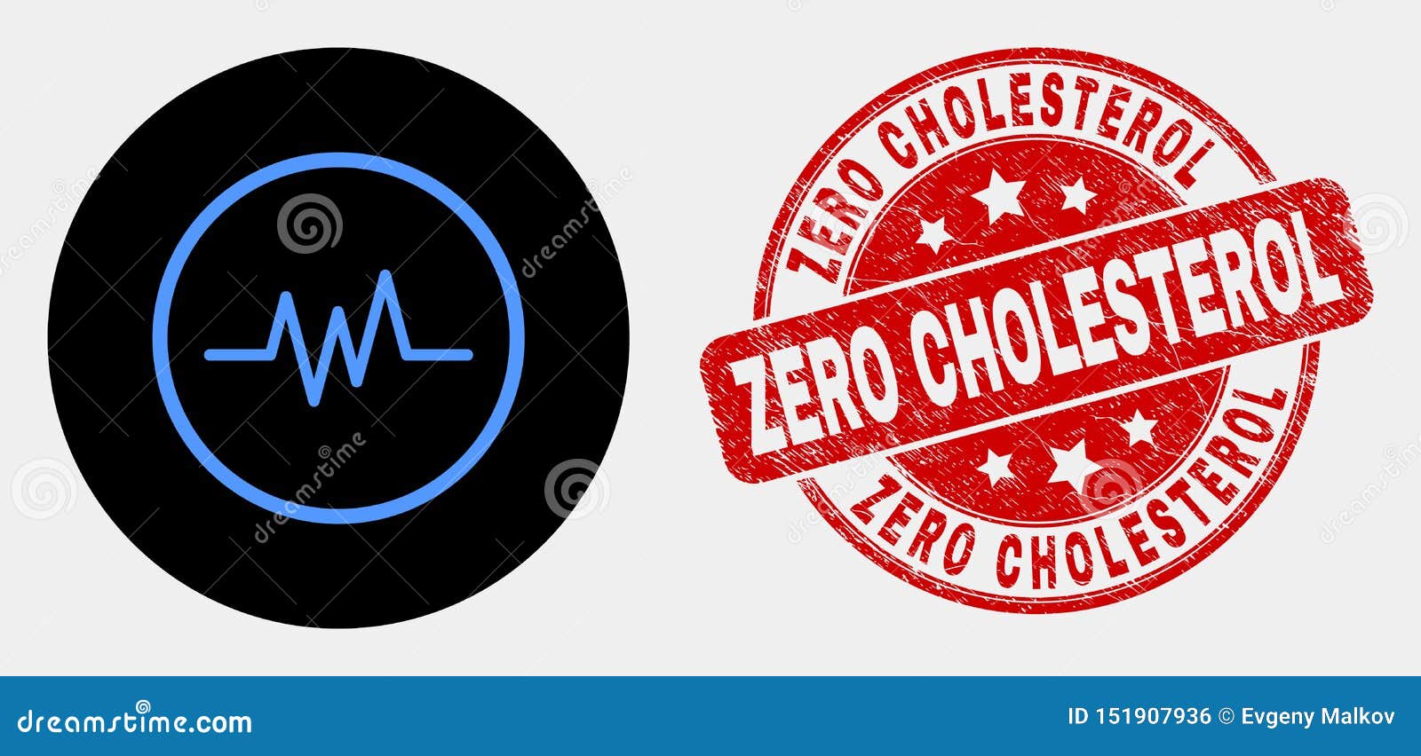 Vector Pulse Signal Icon and Scratched Zero Cholesterol Stamp Seal ...