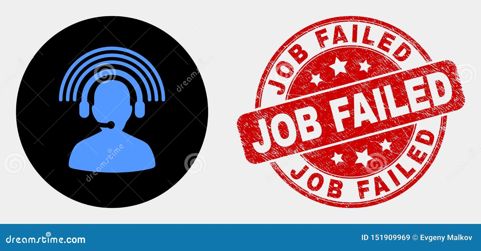 Vector Radio Operator Icon and Scratched Job Failed Watermark Stock ...
