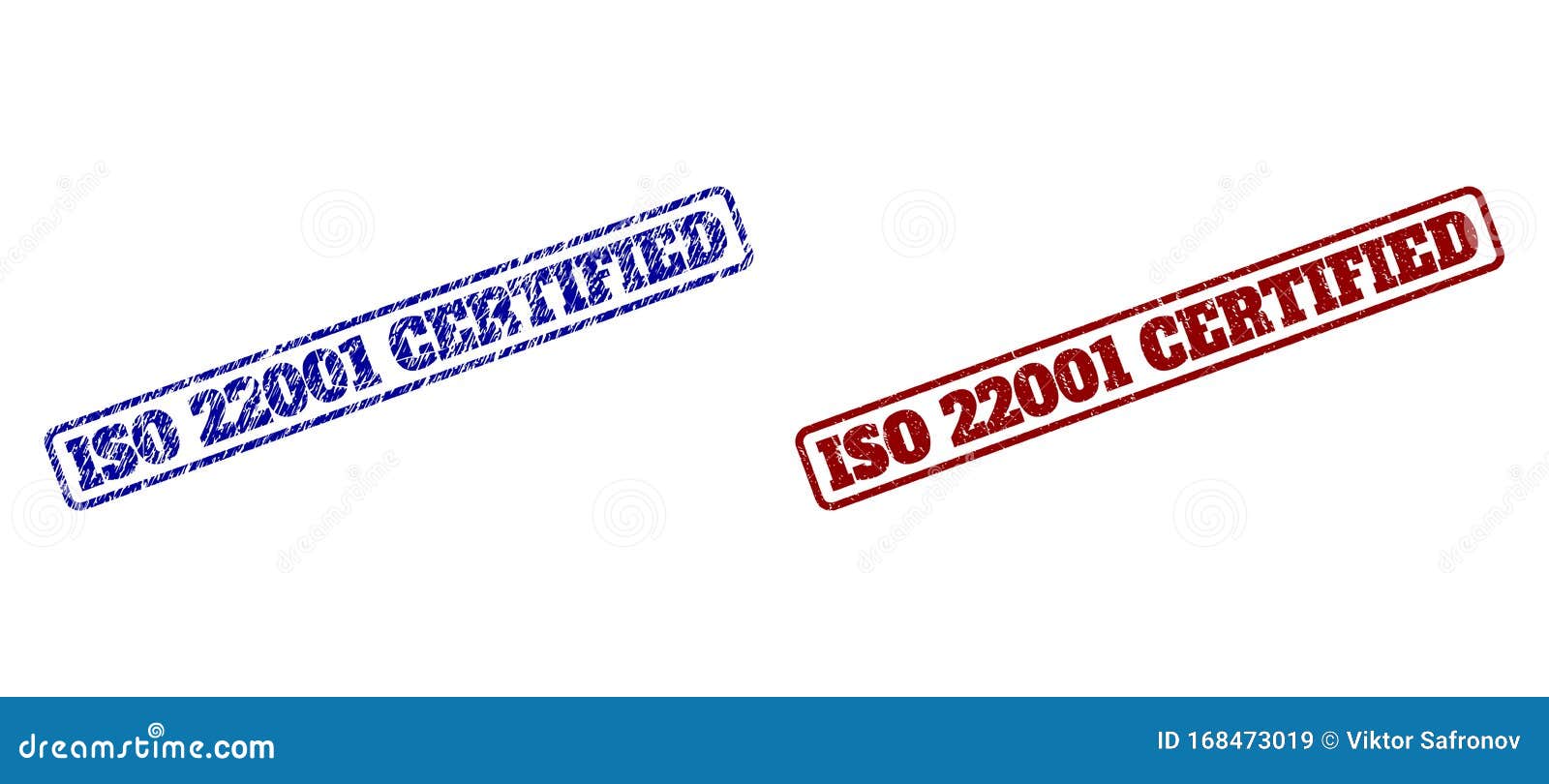 ISO 22001 CERTIFIED Blue and Red Rounded Rectangle Seals with Grunged ...