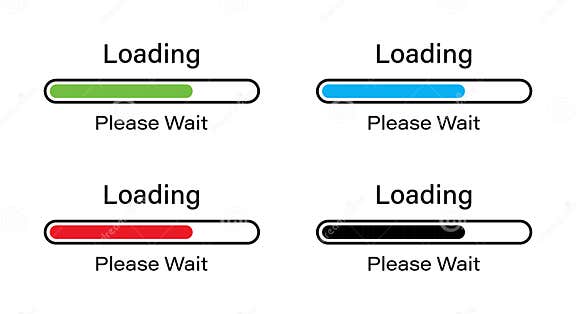 Rounded Rectangular Bar Loading Please Wait Symbol Icon Set in Four ...