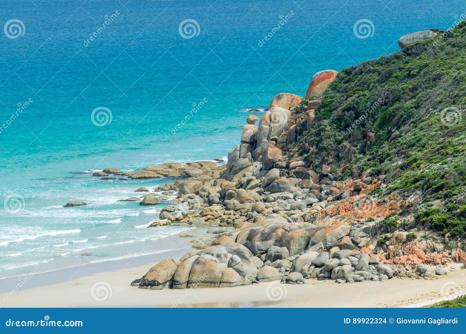Rounded Red Rocks in Wilsons Promontory - Squeaky Beach Stock Photo ...