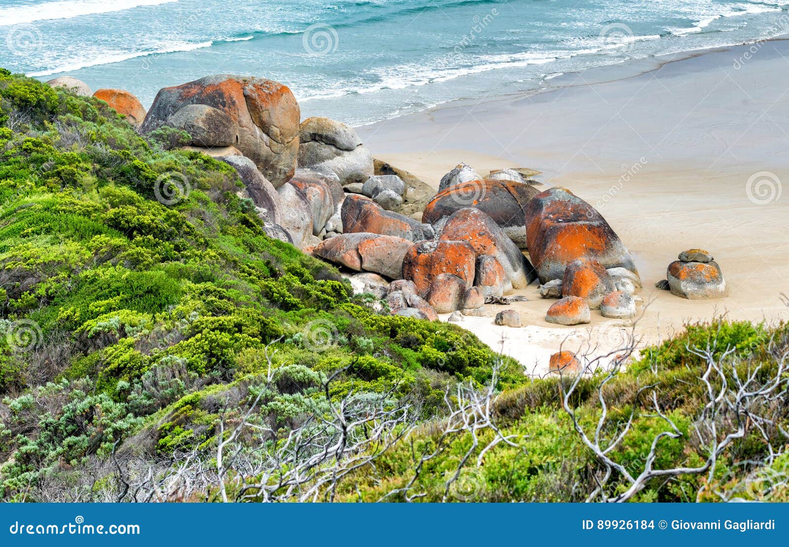 Rounded Red Rocks in Wilsons Promontory - Squeaky Beach Stock Photo ...