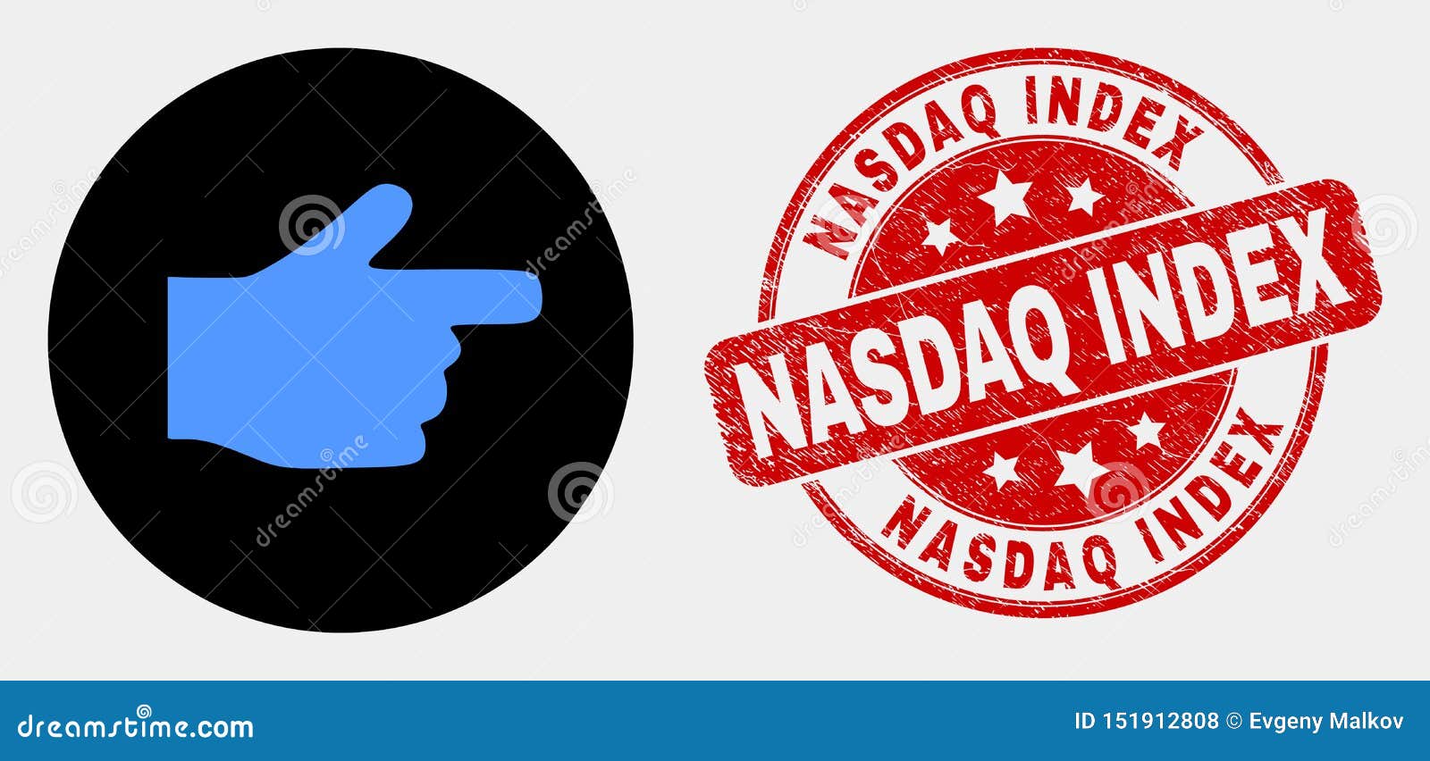 Vector Right Pointer Finger Icon and Scratched Nasdaq Index Seal ...