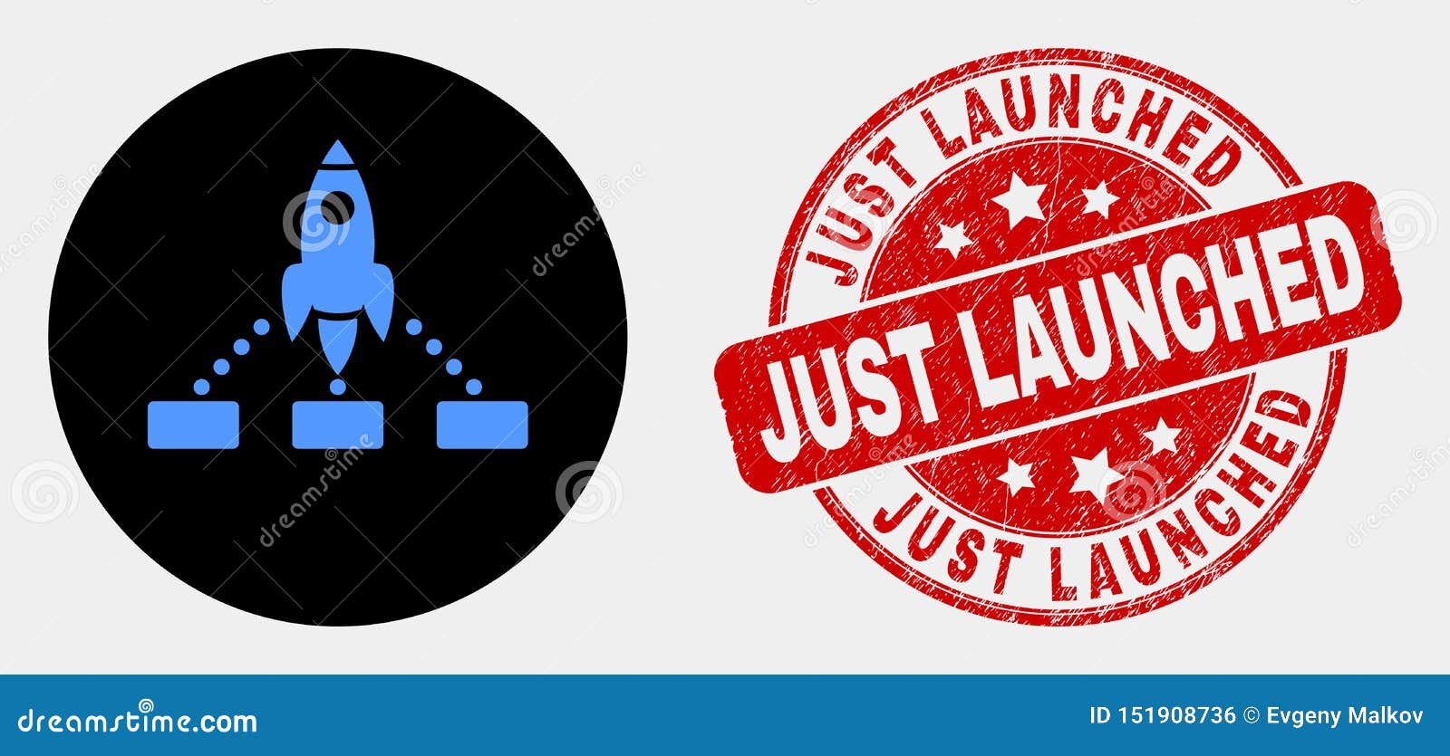 Vector Rocket Links Icon and Grunge Just Launched Stamp Stock Vector ...
