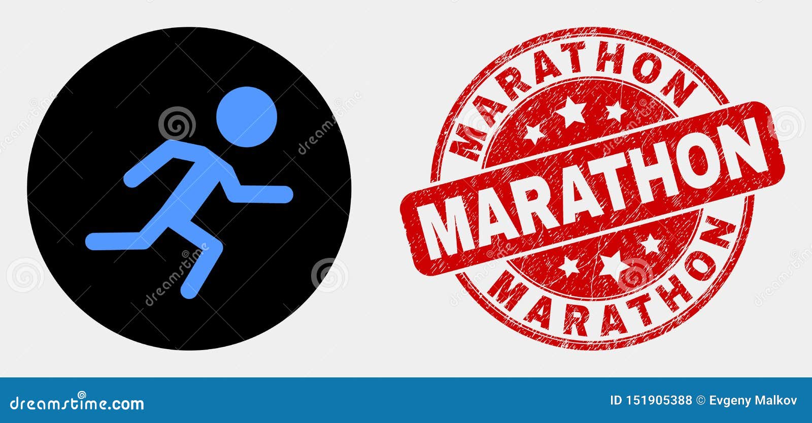 Vector Running Boy Icon and Distress Marathon Stamp Seal Stock Vector ...