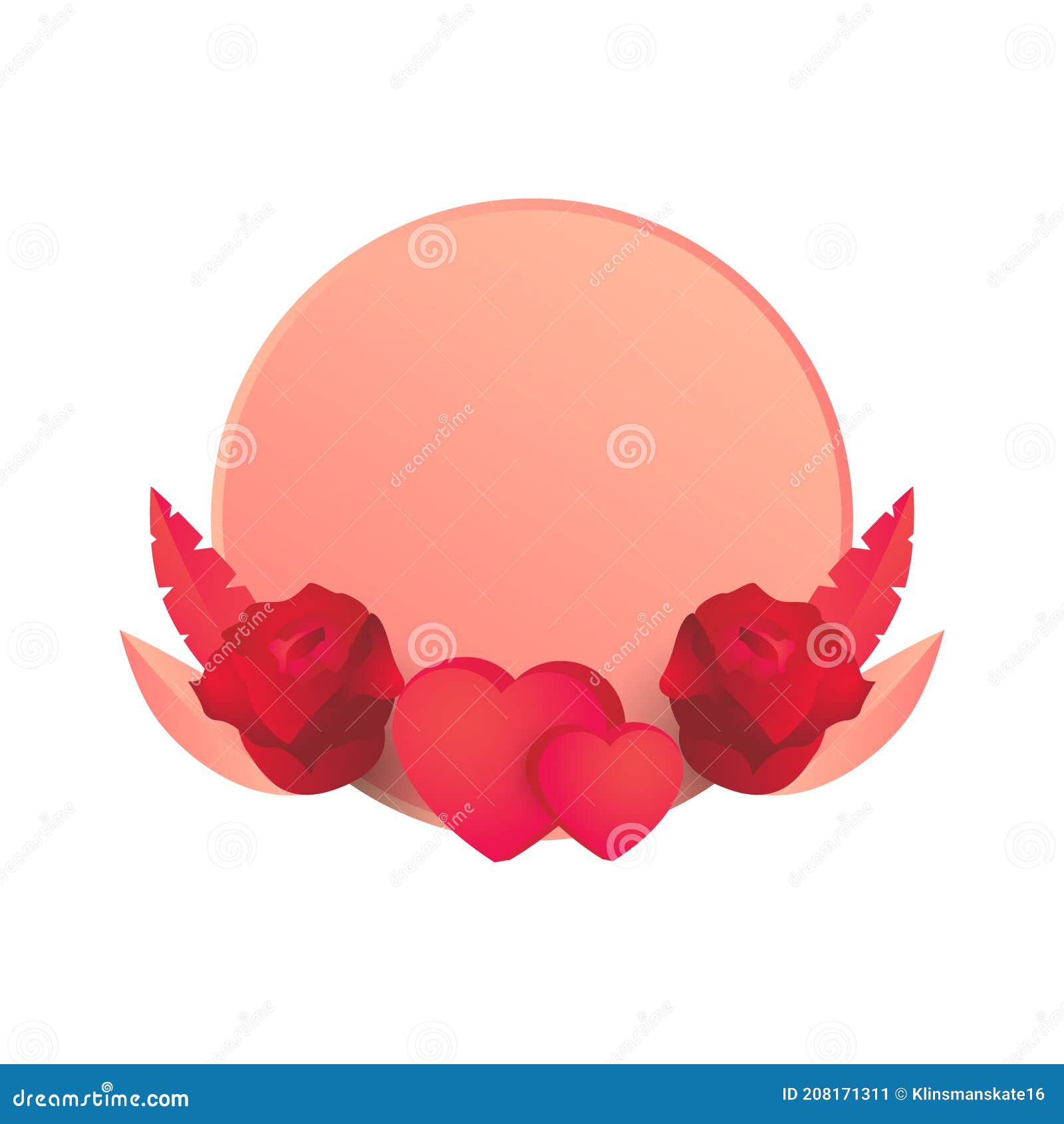 Rounded Shape with Rose Flower and Heart Design Vector Stock ...