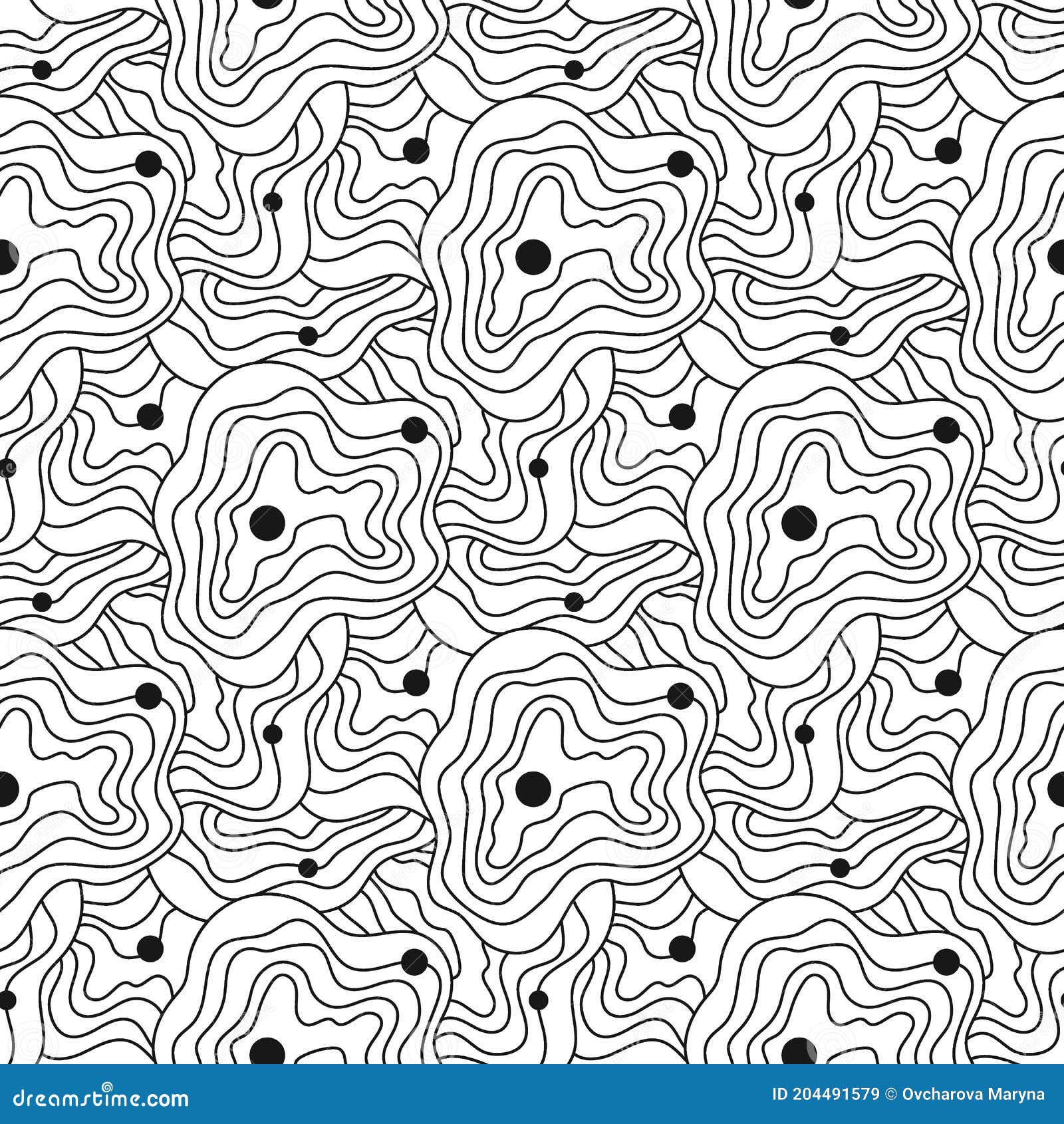 Rounded Shapes Seamless Pattern. Geometric Freehand Pattern. Black and ...