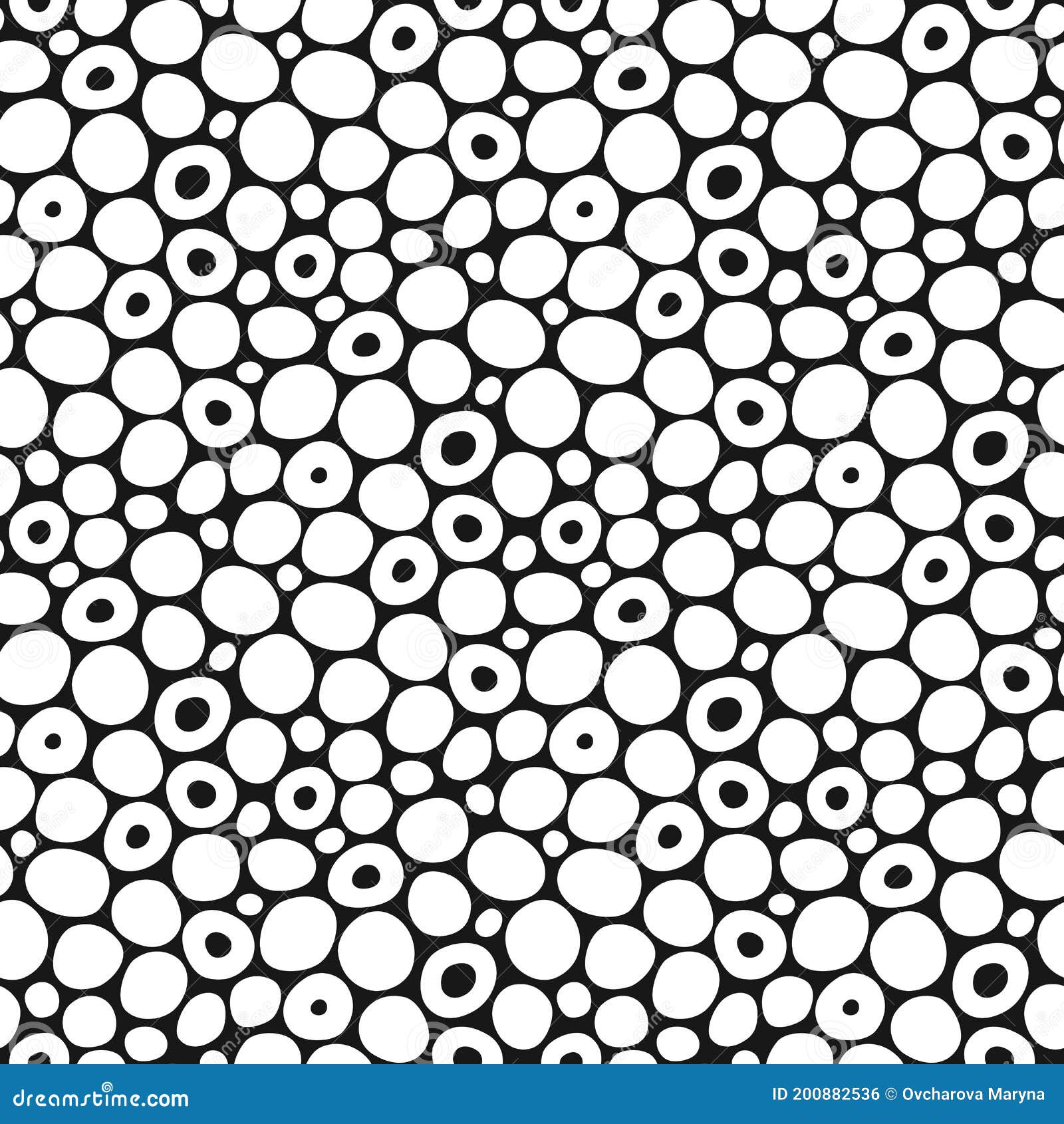 Rounded Spots Seamless Pattern. Freehand Pattern. Black and White ...