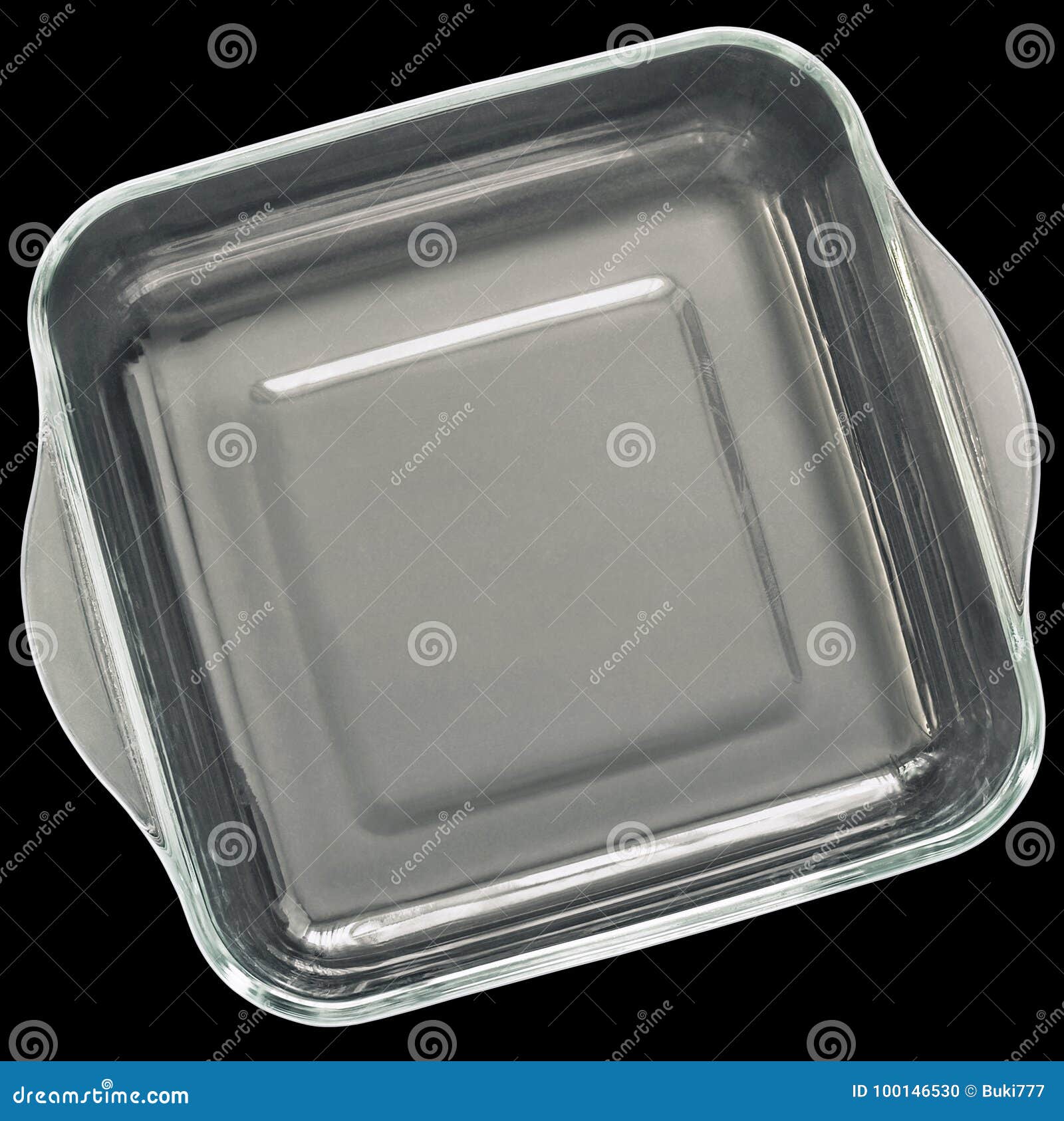 Rounded Square Glass Baking Pan with Curved Handles Isolated on Black ...