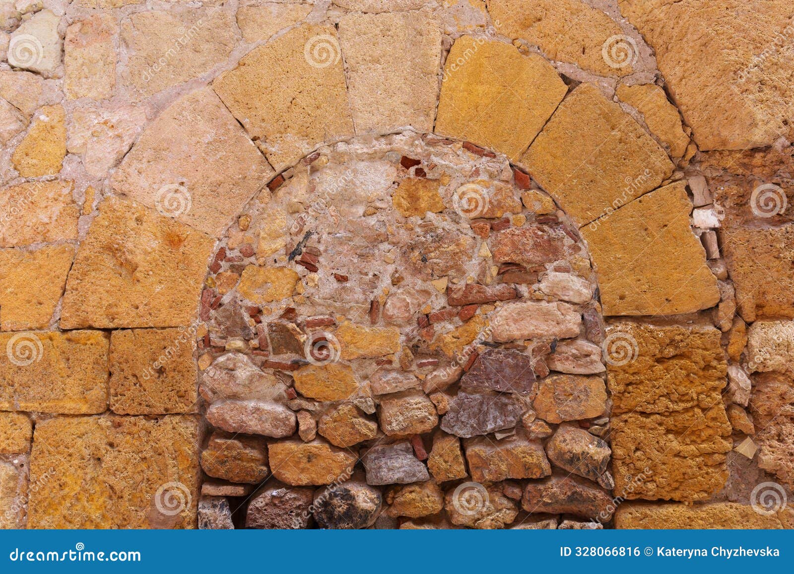 Rounded Stone Archway in Textured Wall Background Stock Photo - Image ...