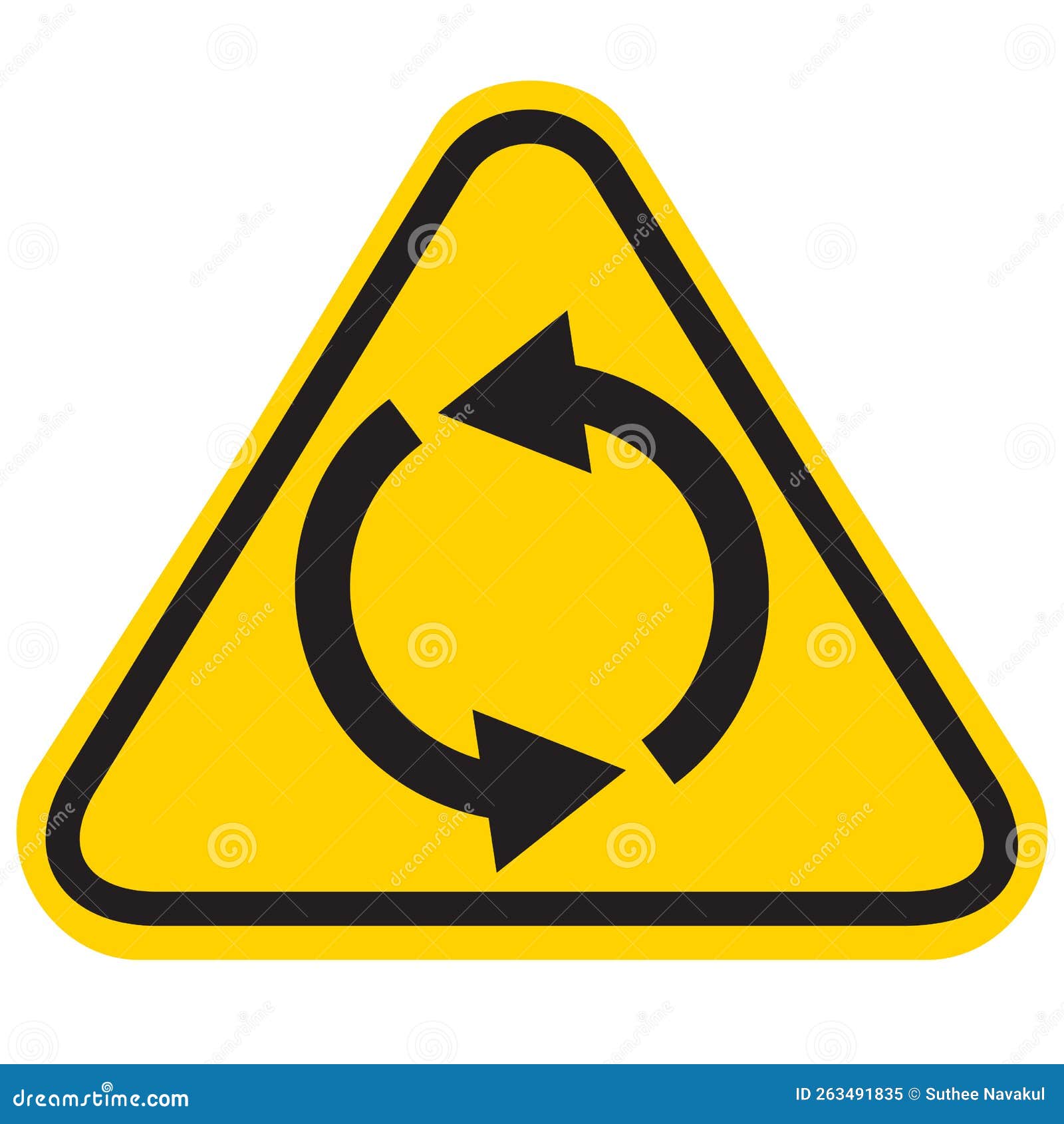 Rounded Triangle Shape Hazard Warning Sign with Arrow Symbol. Flat ...