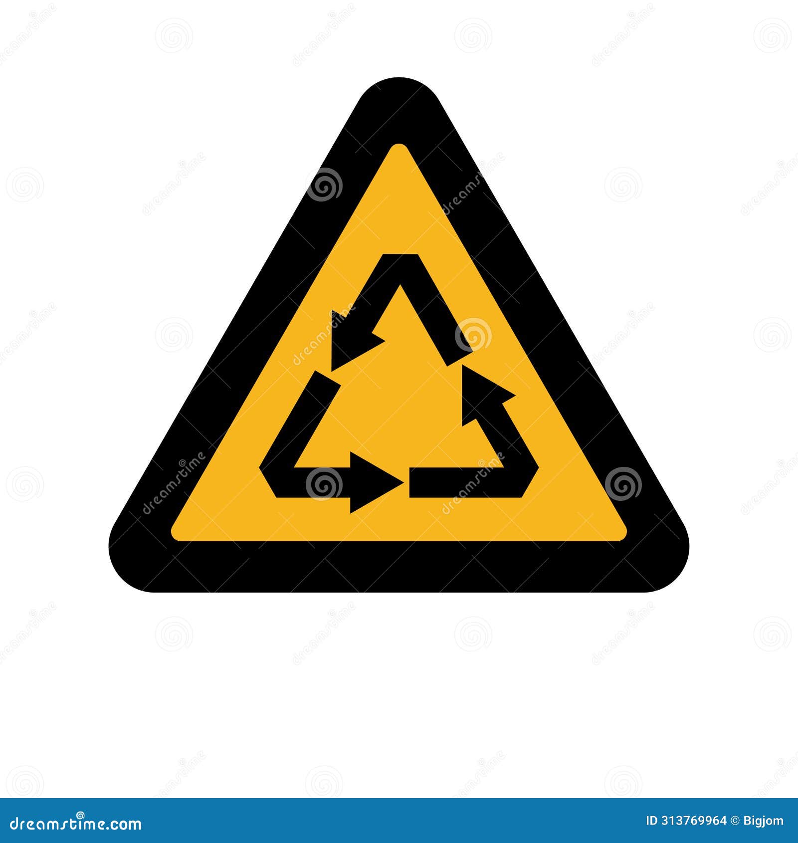Rounded Triangle Shape Hazard Warning Sign with Arrow Symbol. Vector ...