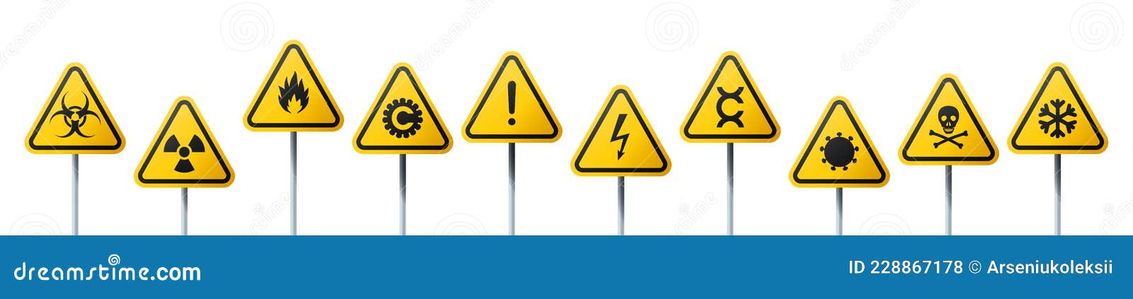 Rounded Triangular Signs of a Hazard Warnings. Yellow Signs with Varied ...