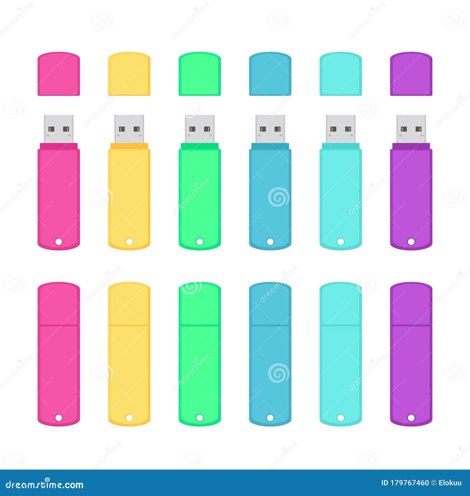 Rounded USB Flash Drives Colorful Set Stock Vector - Illustration of accessory, card: 179767460