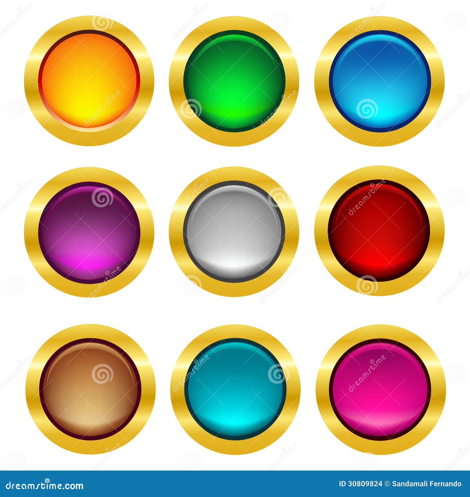 Rounded Web Button With Gold Frame Vector Illustration | CartoonDealer ...