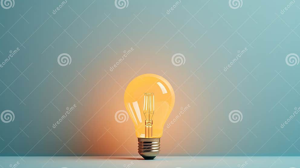 Rounded Yellow Lightbulb on Gradient Background with Copy Space Stock ...