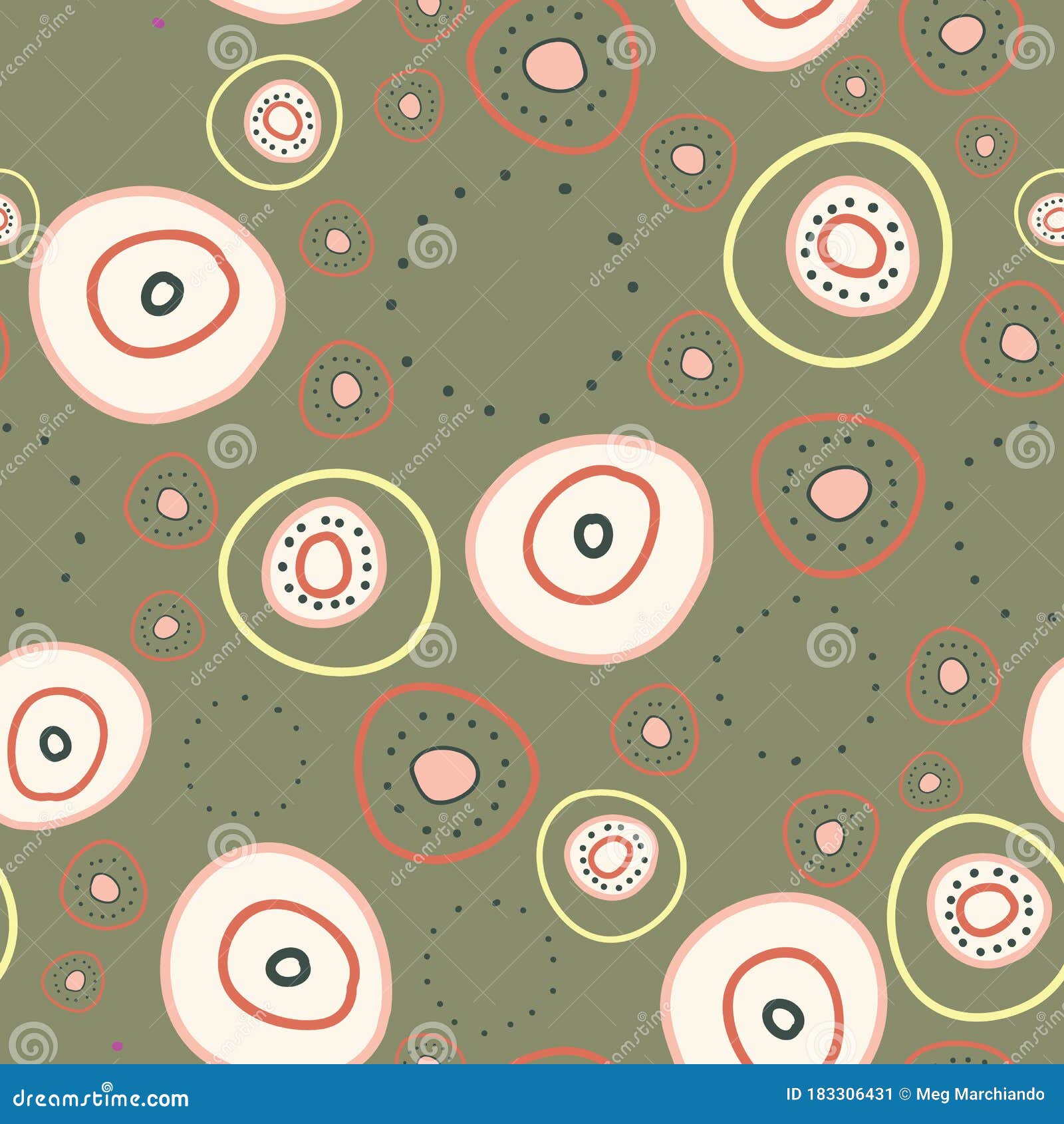Roundish Things Circles and Rings on Muted Moss Green Background ...