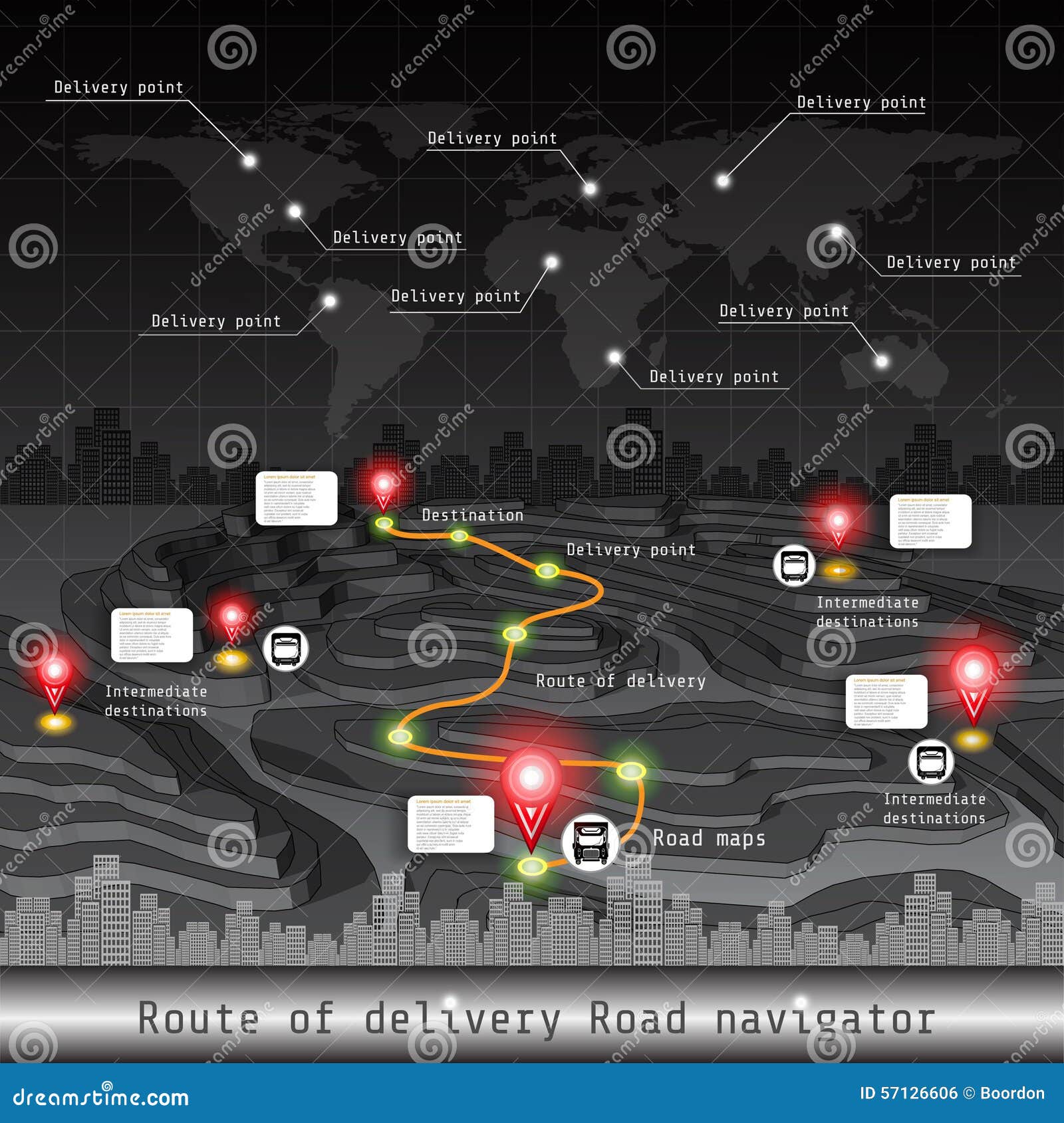Route of Delivery Road Navigation with Map of World Landscape Stock ...