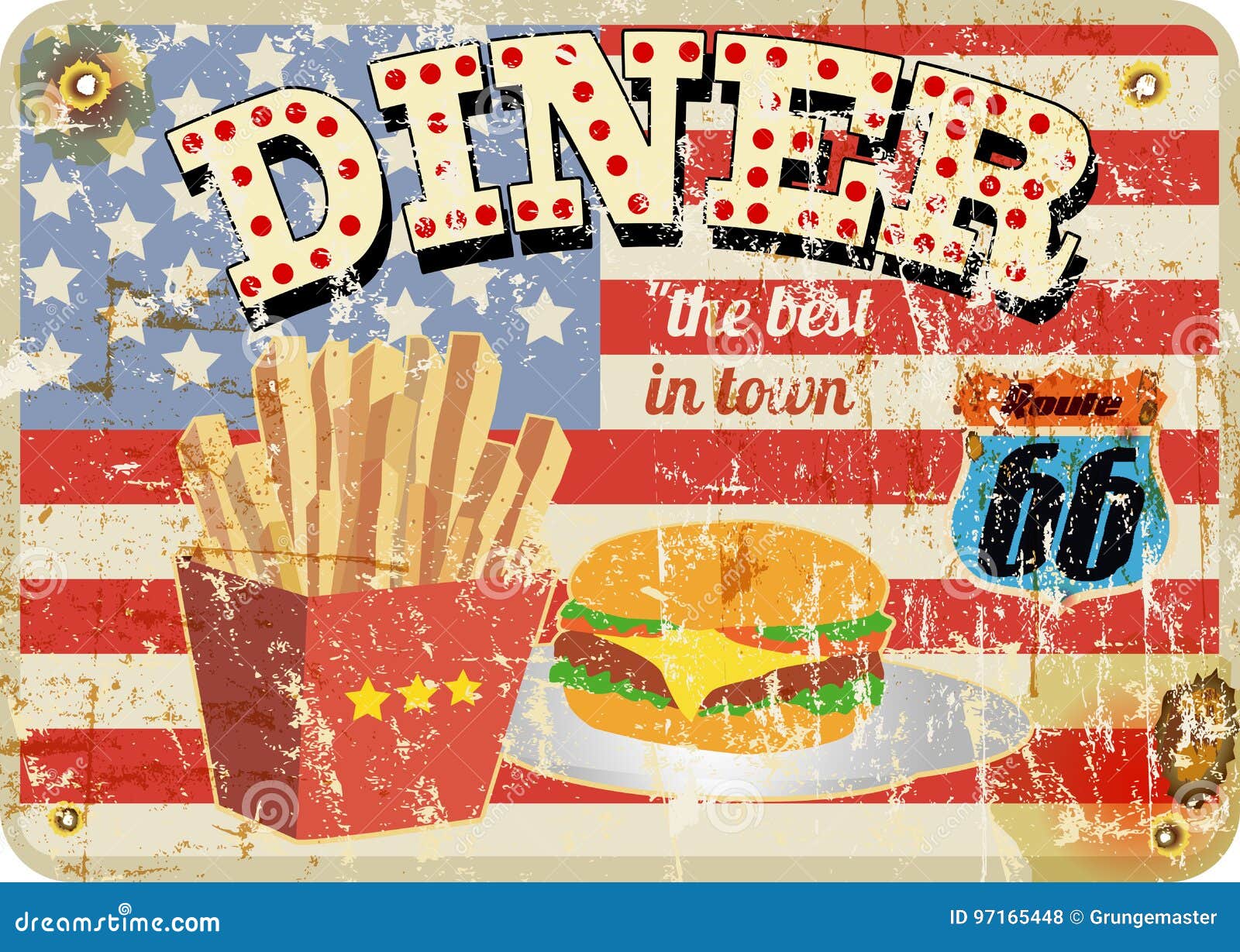 Route 66 diner sign, stock vector. Illustration of cloud - 97165448