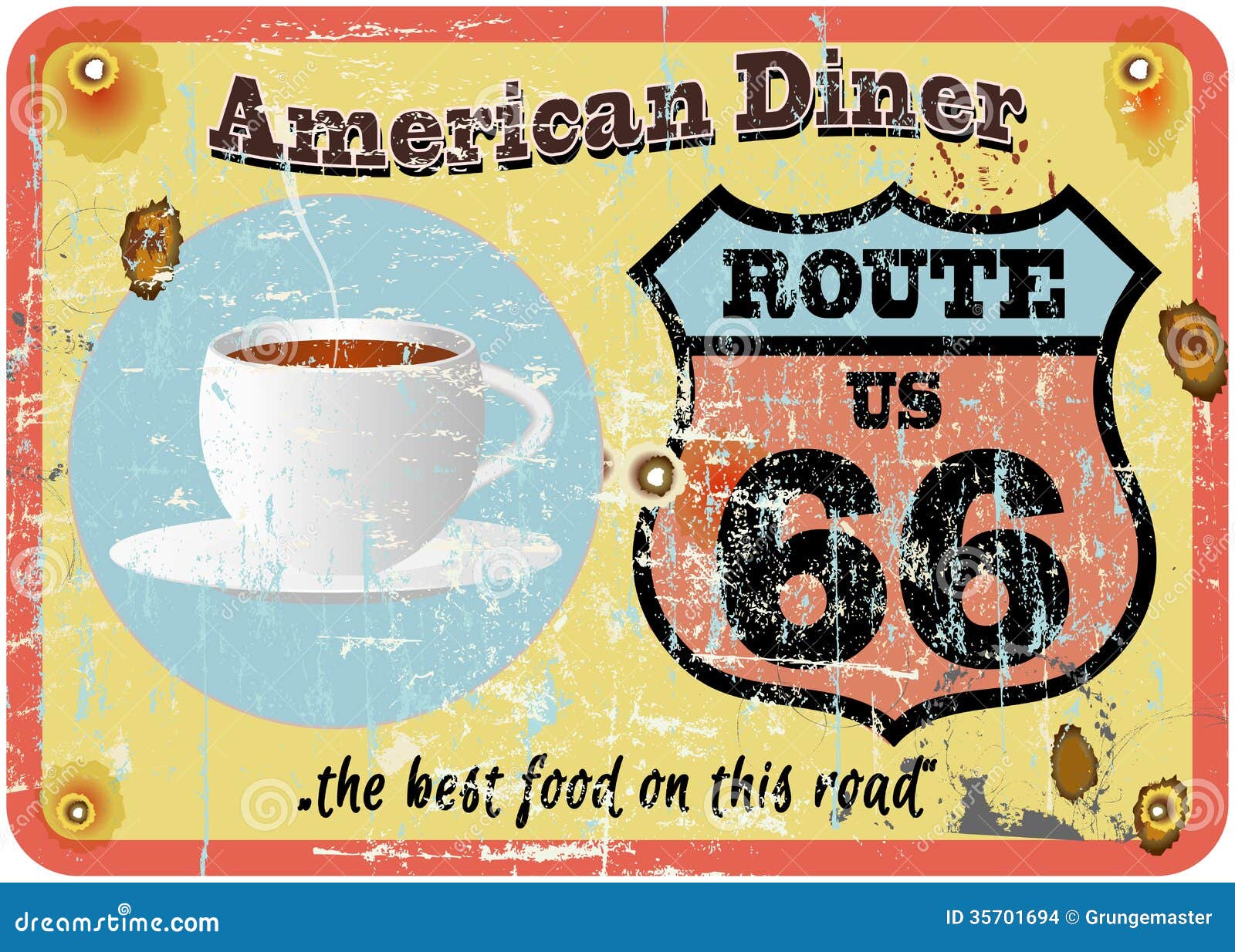 Route 66 diner sign stock vector. Illustration of rust - 35701694