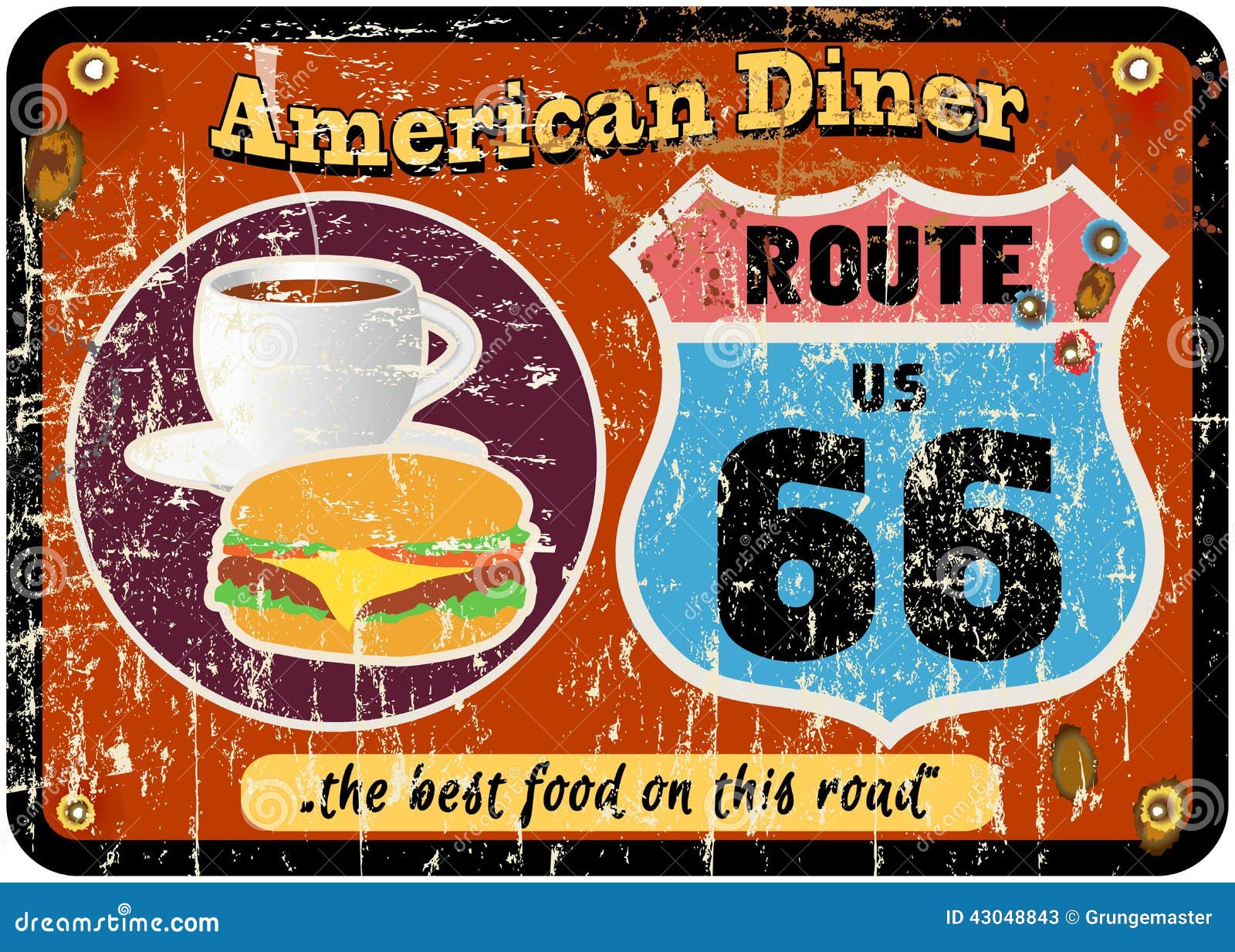 Route 66 diner sign stock vector. Illustration of famous - 43048843