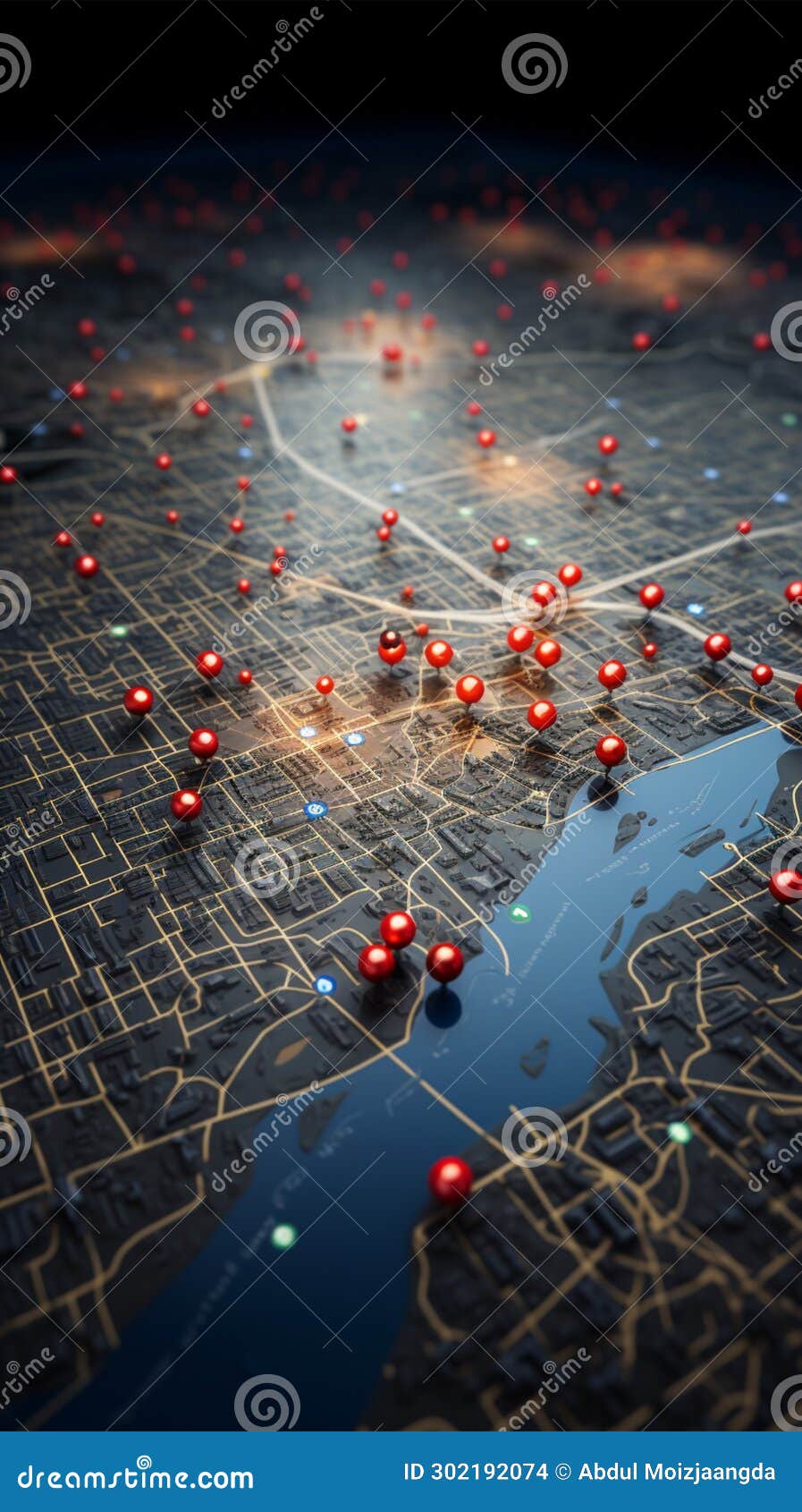 Route Discovery City Map with Multiple Red Pins, Guiding Paths Stock ...