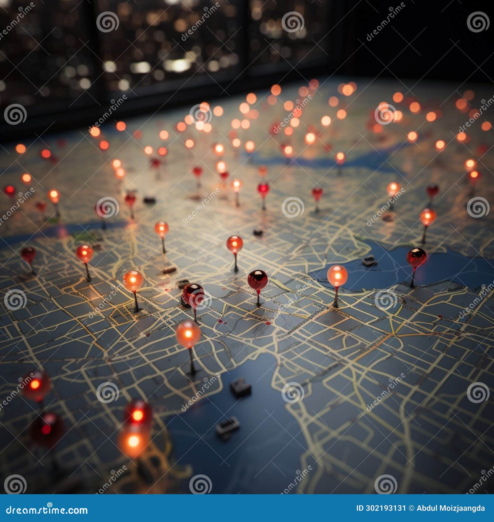 Route Discovery City Map with Multiple Red Pins, Guiding Paths Stock ...