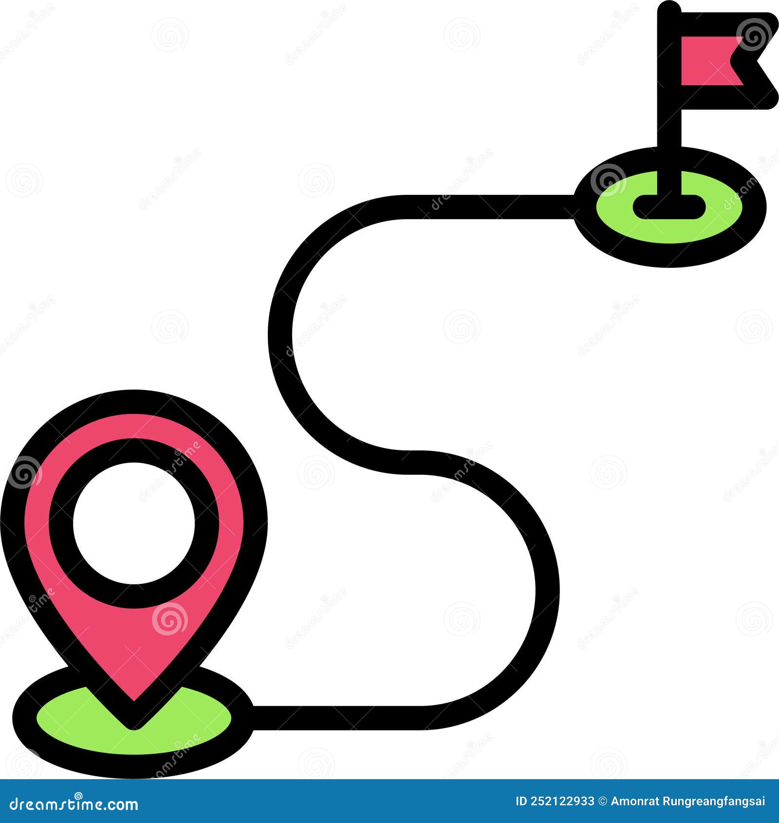 Route with Flag Icon, Location Map and Navigation Vector Stock Vector ...