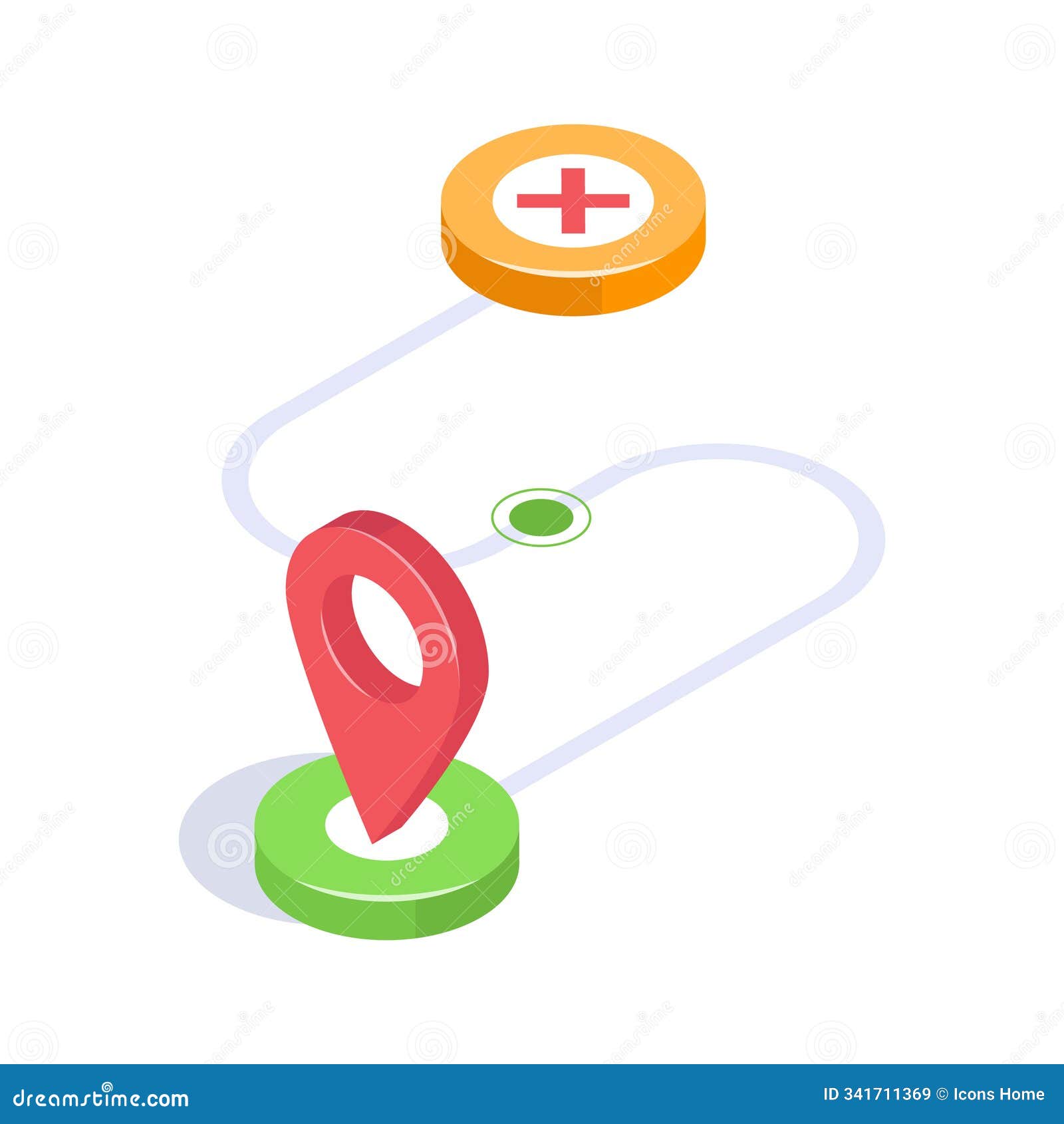 Route Indicating a Medical Facility with Location Pins on a Map Stock ...