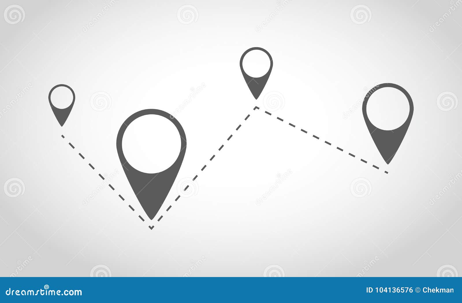 Several Map Markers on the Dotted Line. Vector Illustration Stock ...