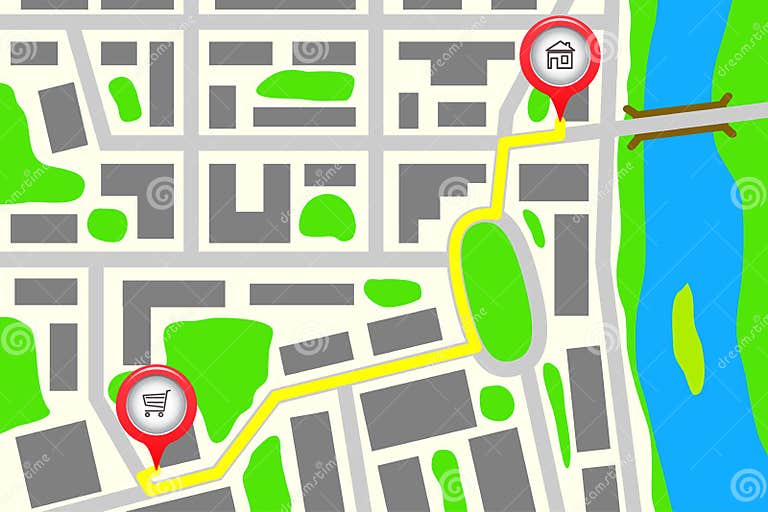 The Route on the Map of the City. Stock Vector - Illustration of ...