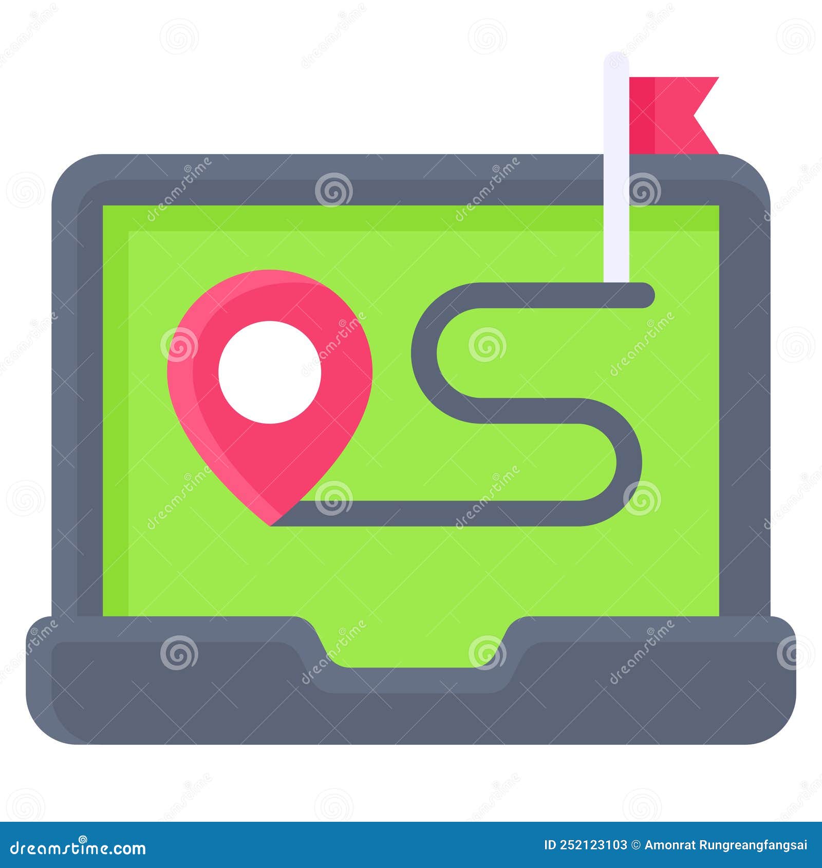 Route Map on Laptop Screen Icon, Location Map and Navigation Vector ...