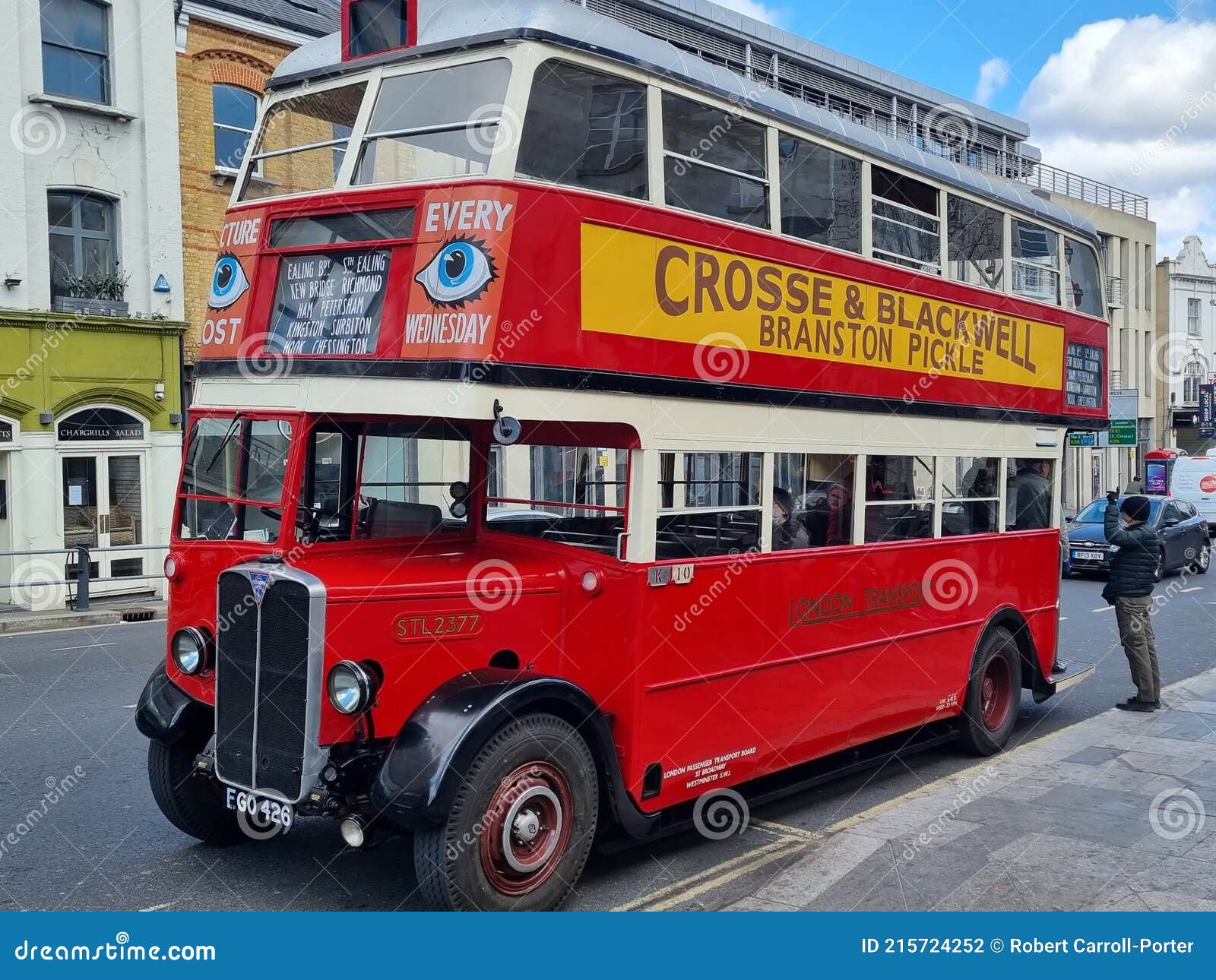 Route Master London Bus Red and White with Old Signage Editorial ...