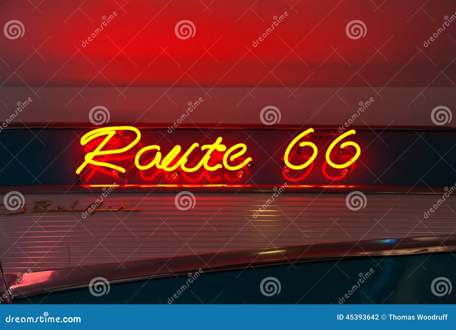 Route 66 neon sign editorial photography. Image of route - 45393642