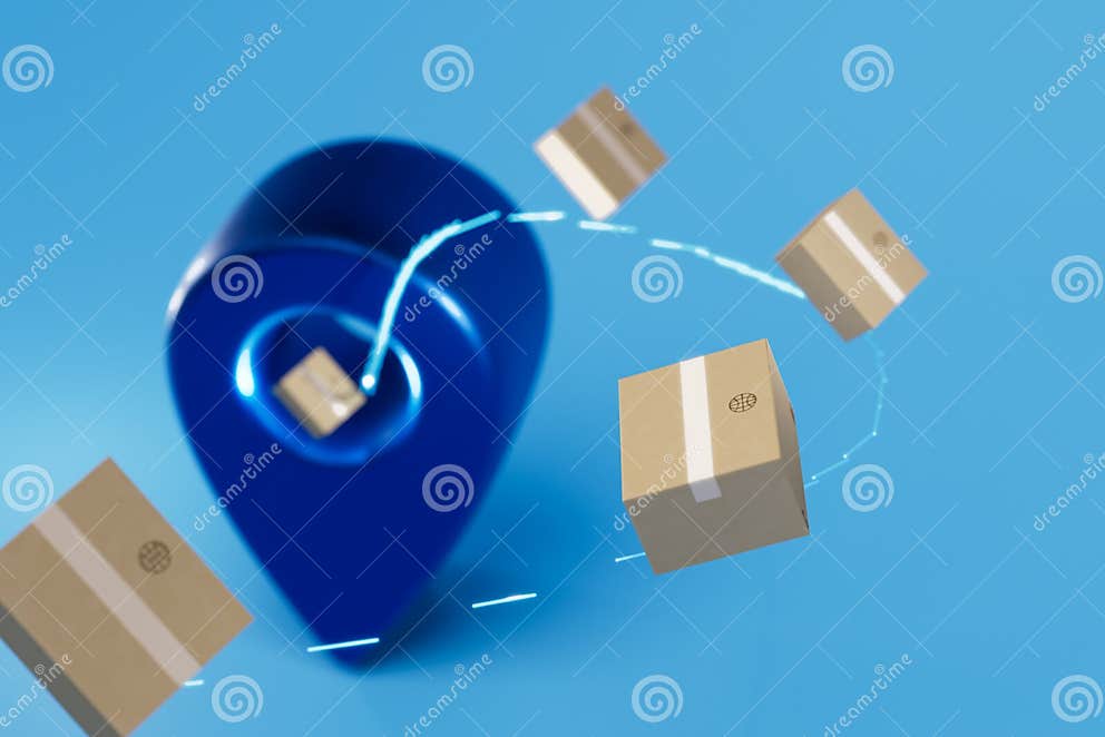 Route for Parcel Delivery. Map Pointer, Route Line and Boxes with ...