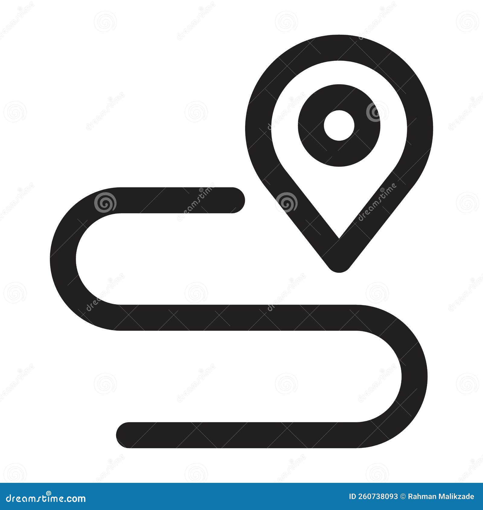 Route and Pin Location Line Icon. Road with Map Pins or Marker Vector ...