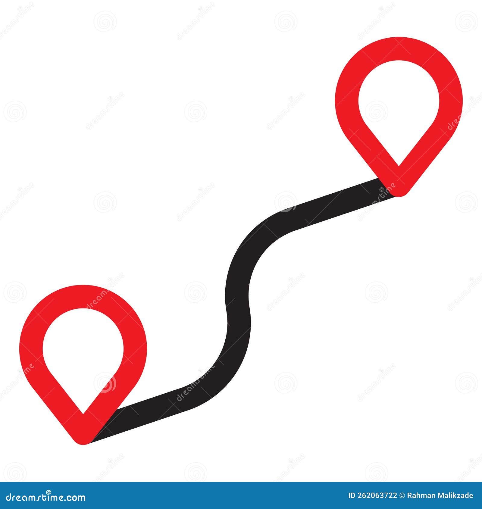 Route and Pin Location Line Icon. Road with Map Pins or Marker Vector ...
