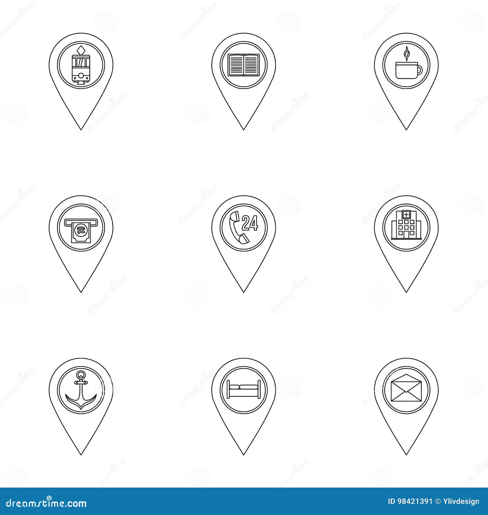 Route Pins Icon Set, Outline Style Stock Vector - Illustration of pins ...