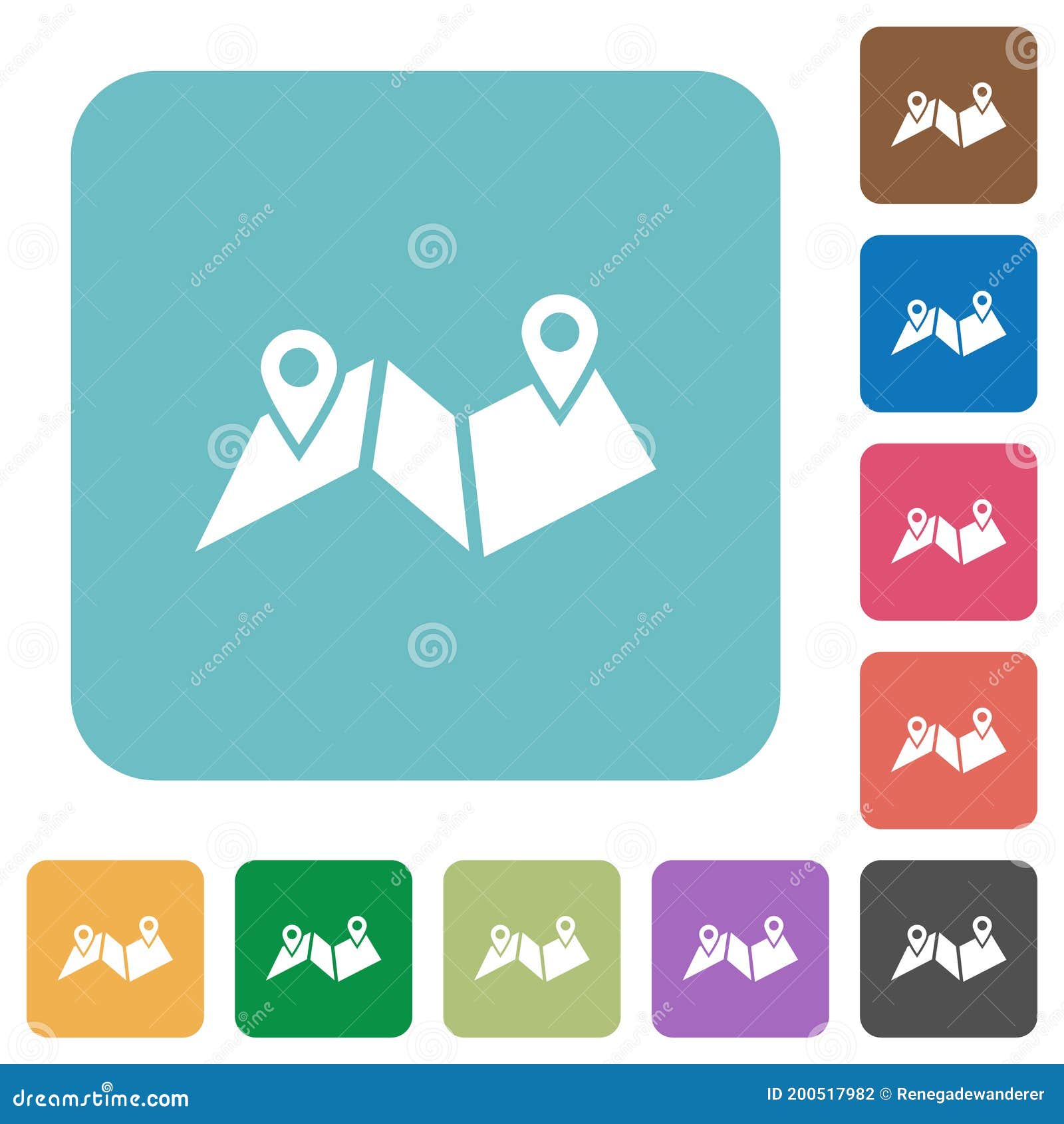 Route Plan Rounded Square Flat Icons Stock Vector - Illustration of ...
