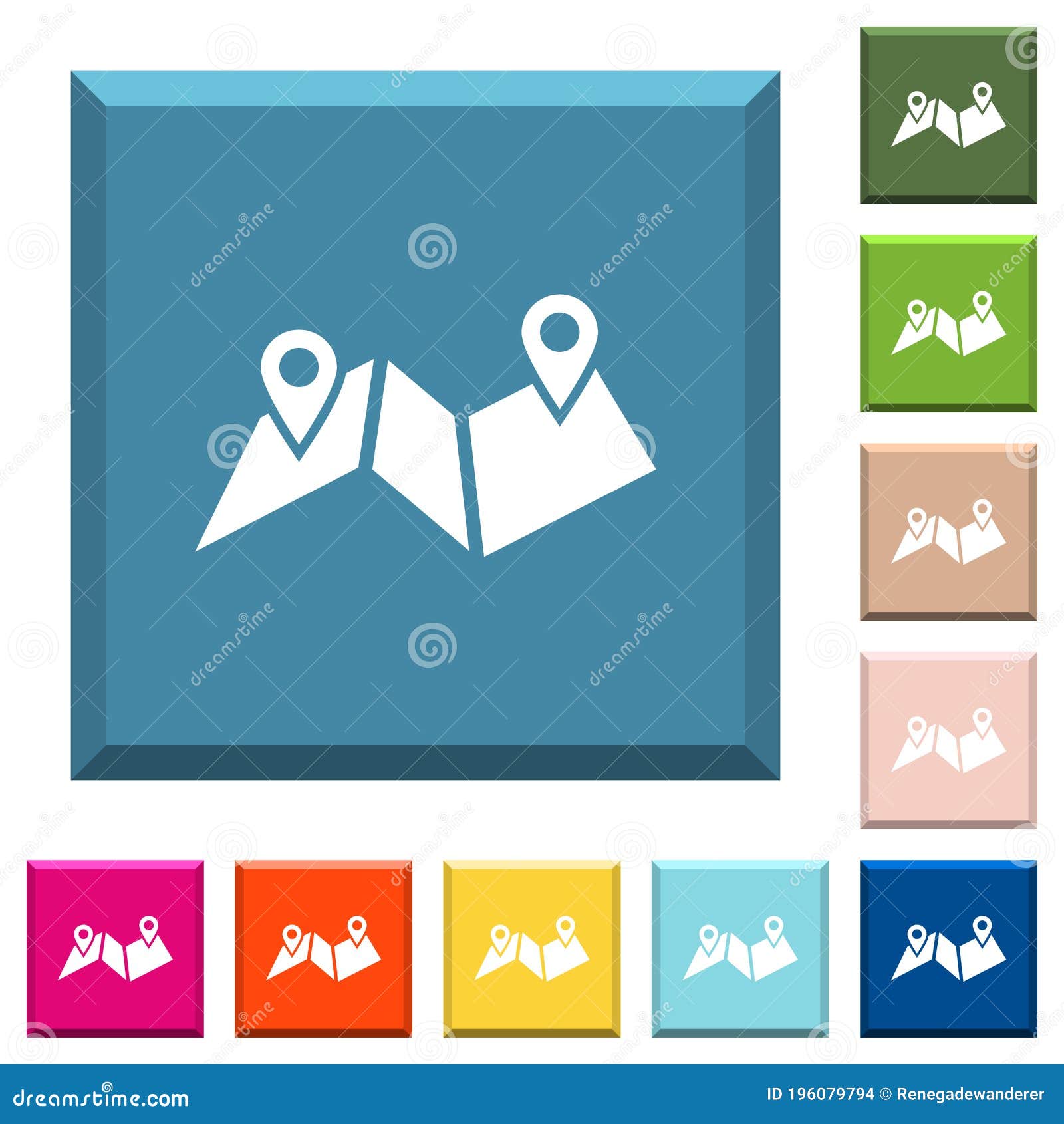 Route Plan White Icons on Edged Square Buttons Stock Vector ...