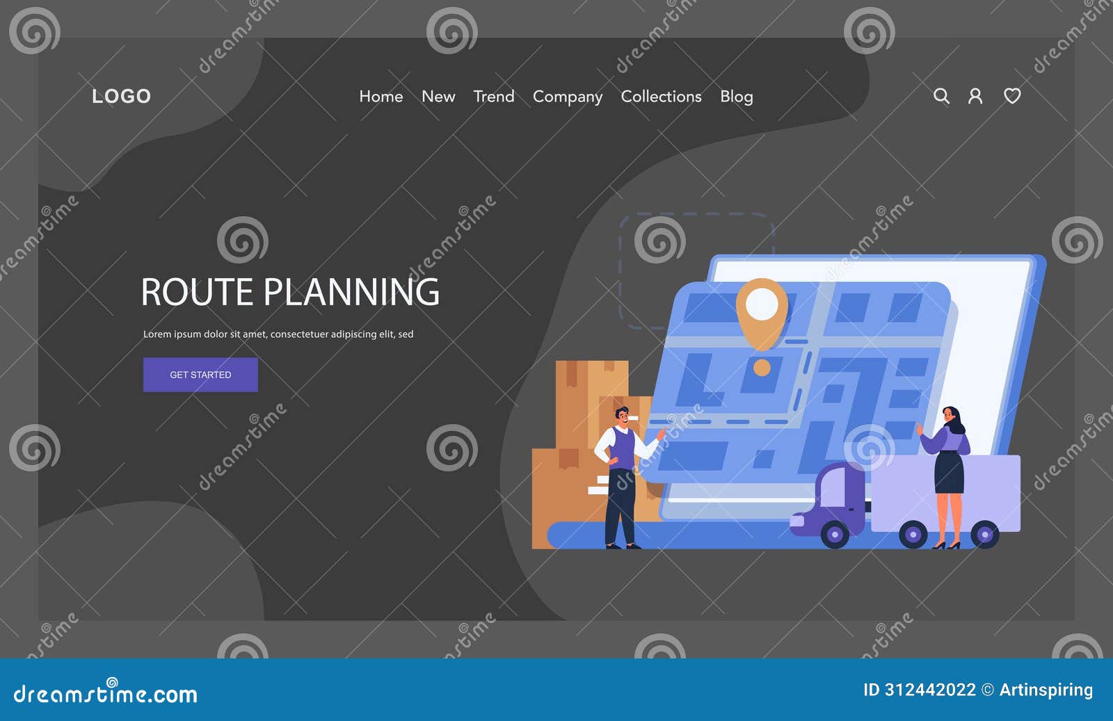 Route Planning Concept. Flat Vector Illustration Stock Vector - Illustration of technology ...