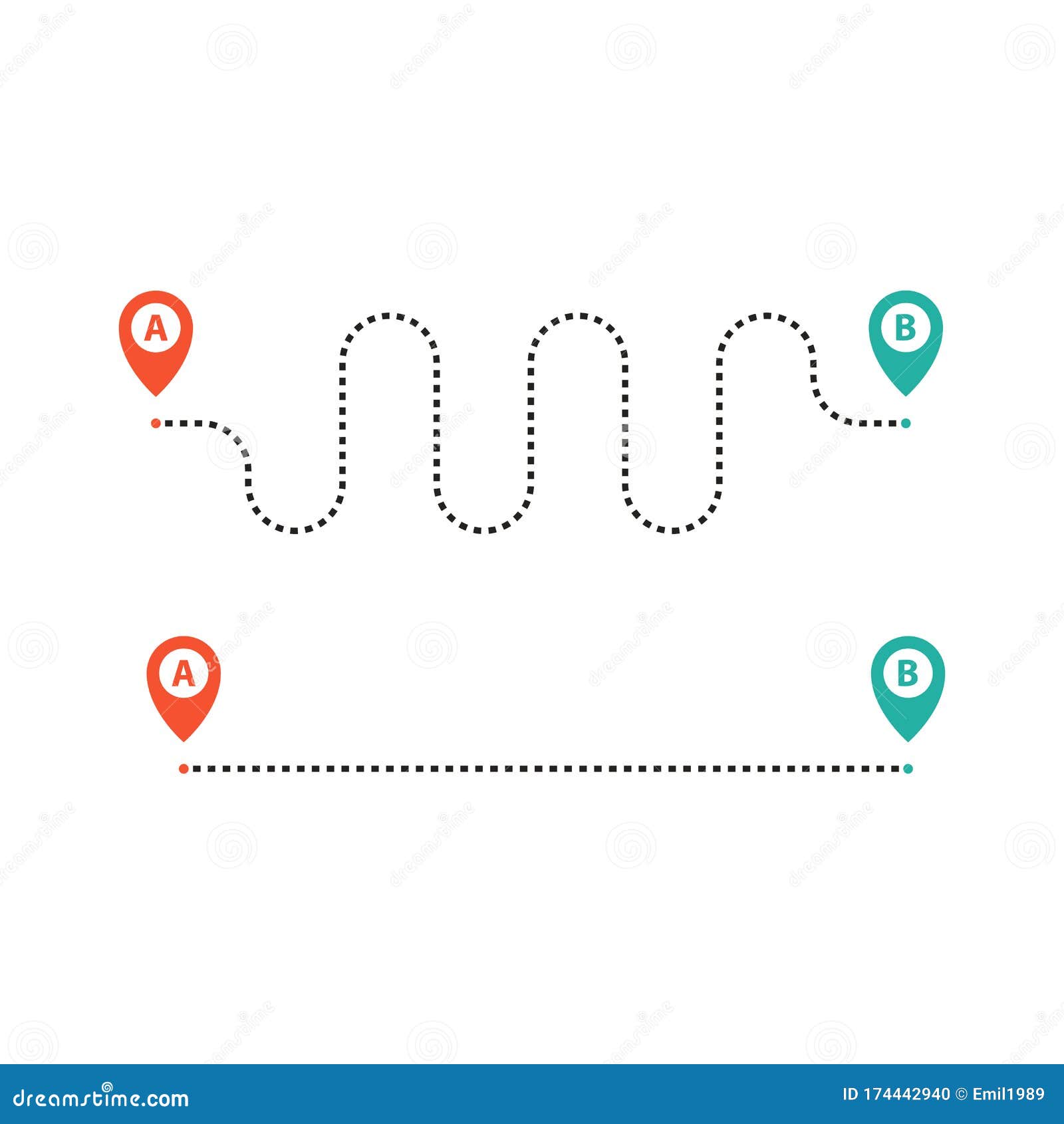 Route from Point a To B. Straight and Curved Way Stock Illustration ...