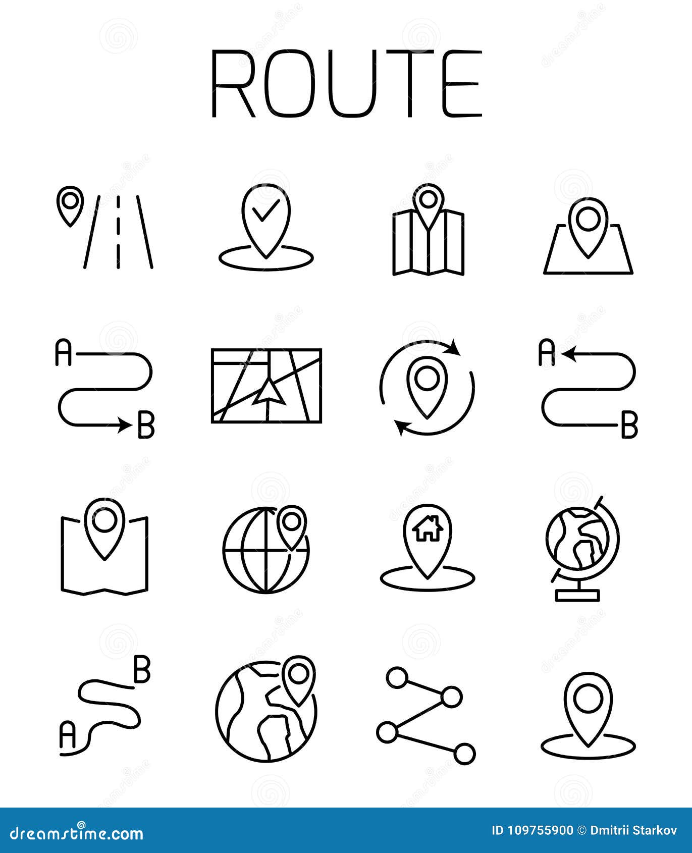 Route Related Vector Icon Set. Stock Vector - Illustration of highway ...