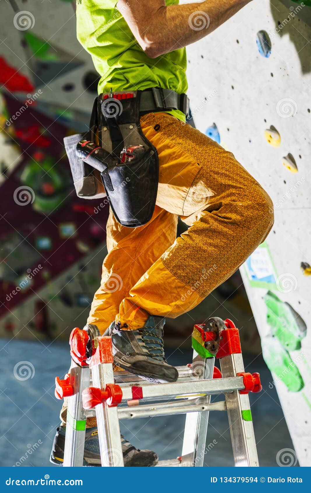 Route Setting on the Ladder Stock Photo - Image of mounting, employee ...