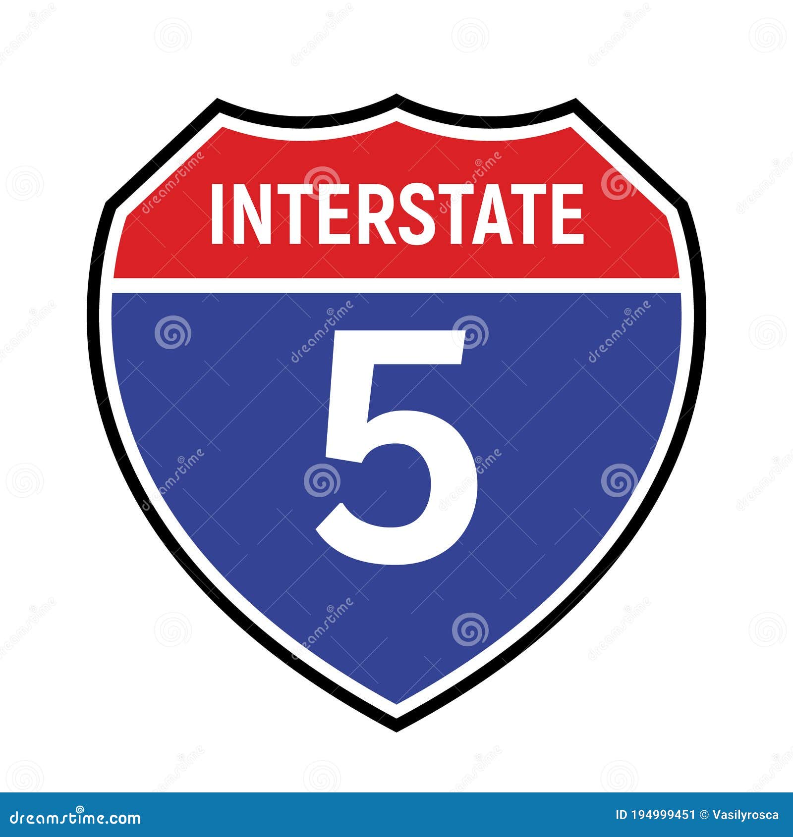 5 Route Sign Icon. Vector Road 5 Highway Interstate American Freeway ...