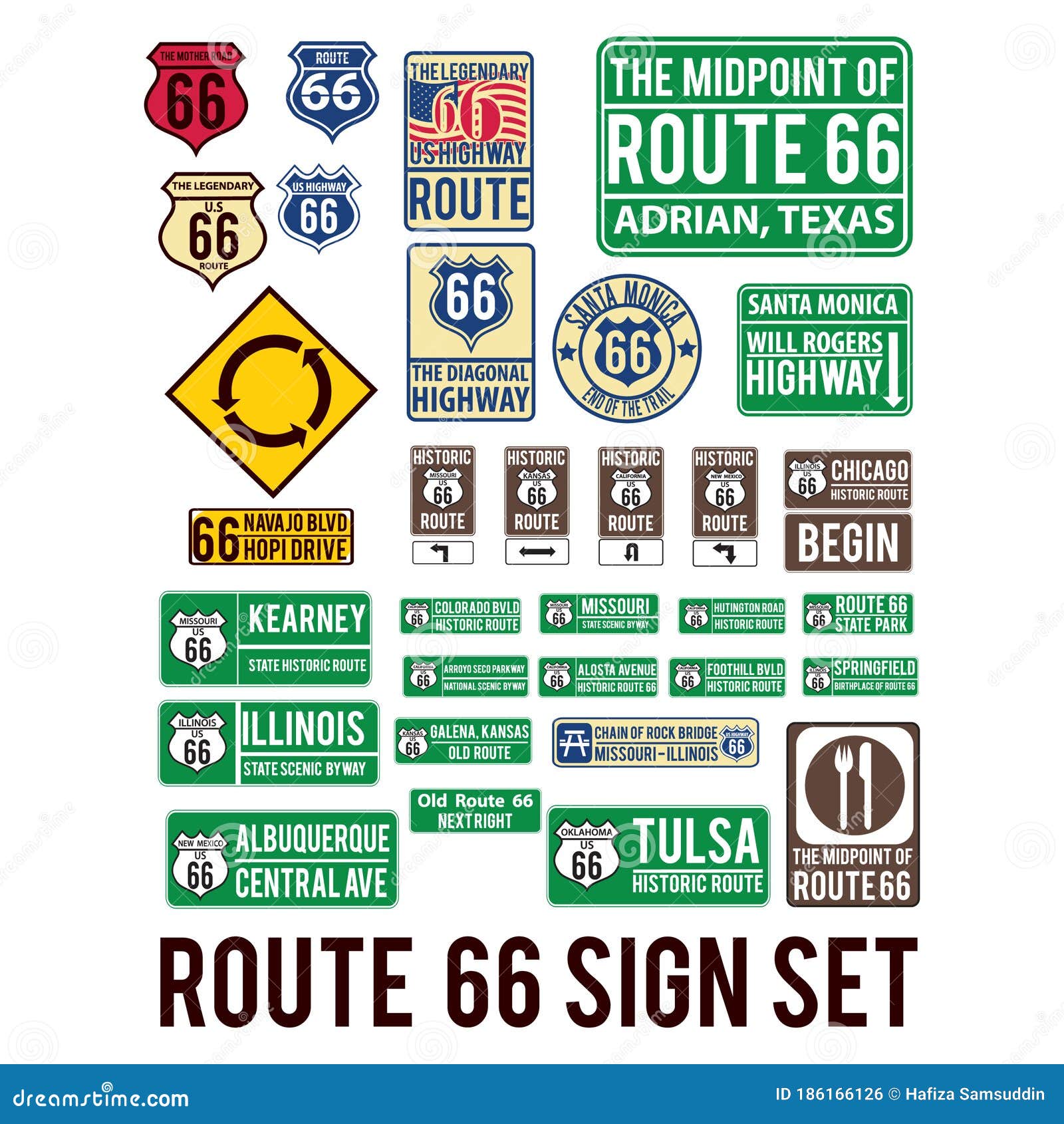 Route Sixty-six Sign Set. Vector Illustration Decorative Design Stock ... Route Sixty-six Sign Set. Vector Illustration Decorative Design Stock ...