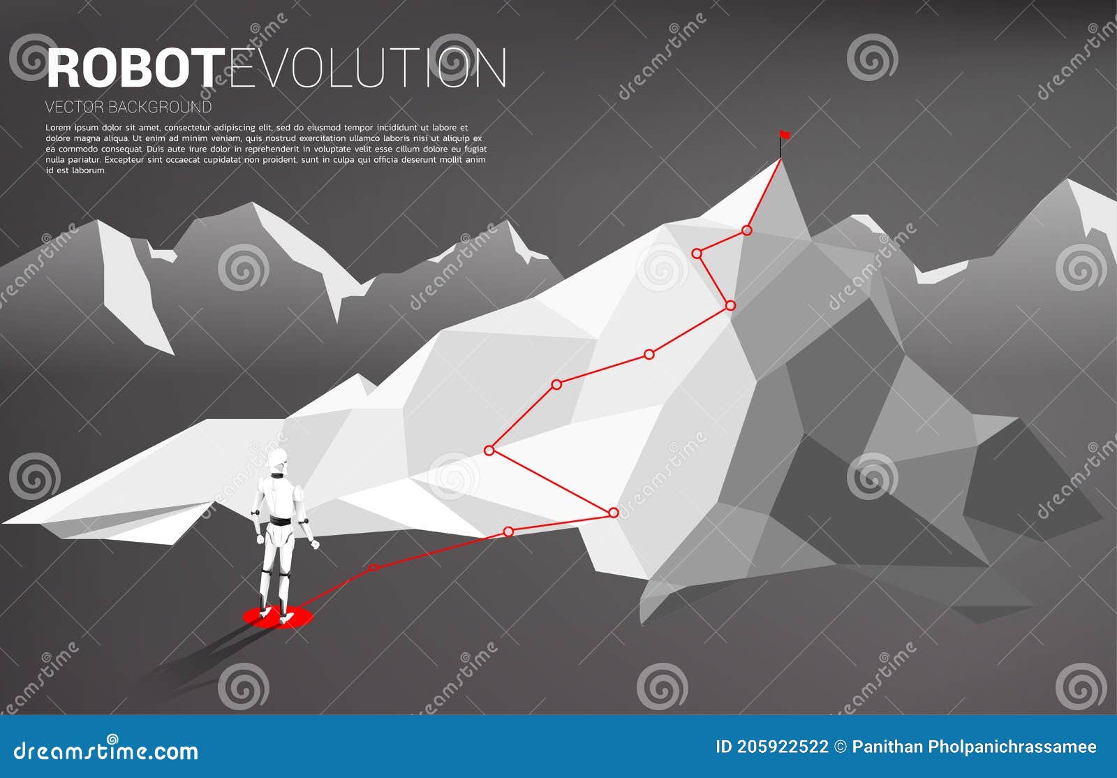 Route To the Top of Mountain with Robot. Stock Vector - Illustration of ...