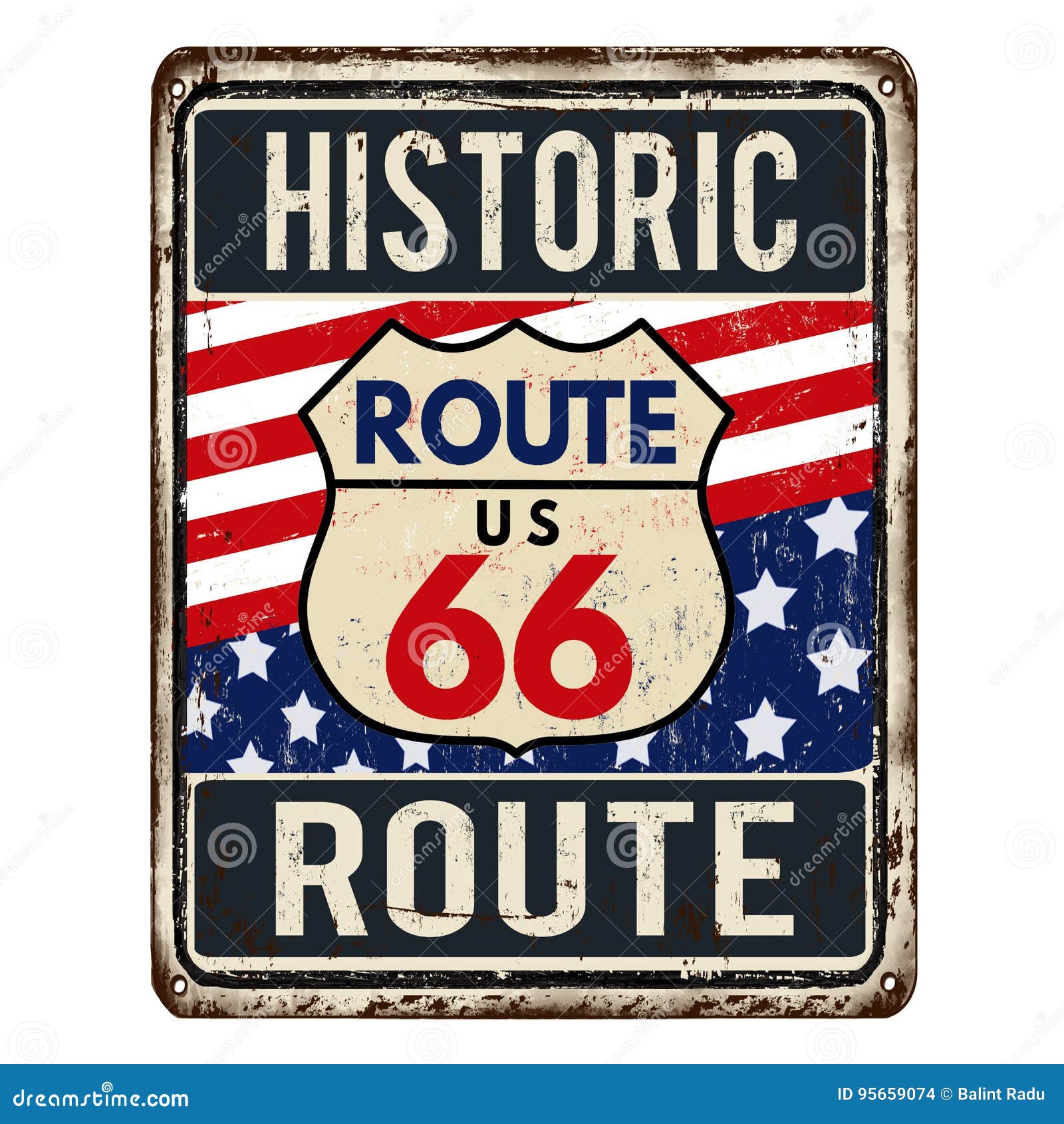 Route 66 Vintage Rusty Metal Sign Stock Vector - Illustration of metal ...