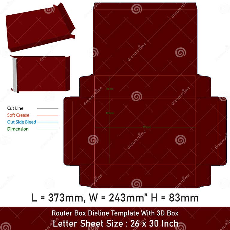 Router Box Die Line Template with 3D Box Stock Vector - Illustration of ...